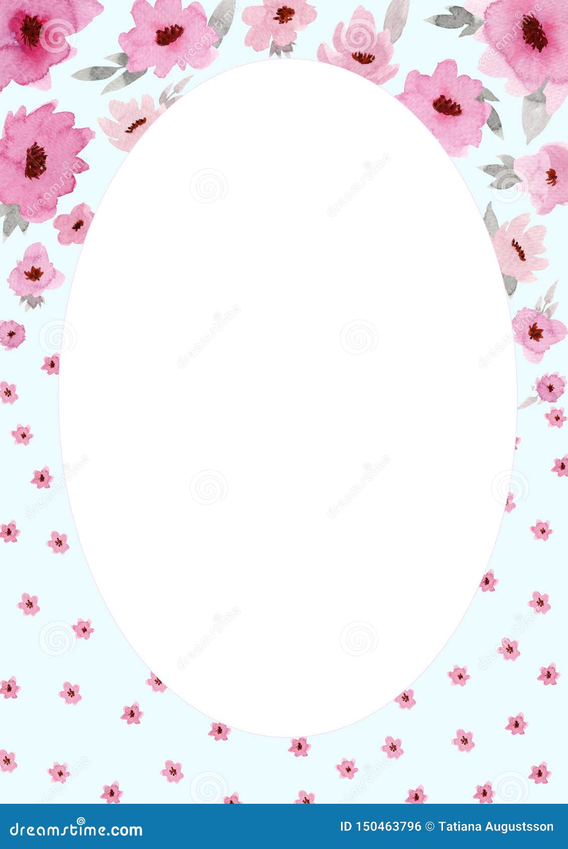 Flowers Composition. Oval Baby Blue Frame Made of Pink Flowers and ...
