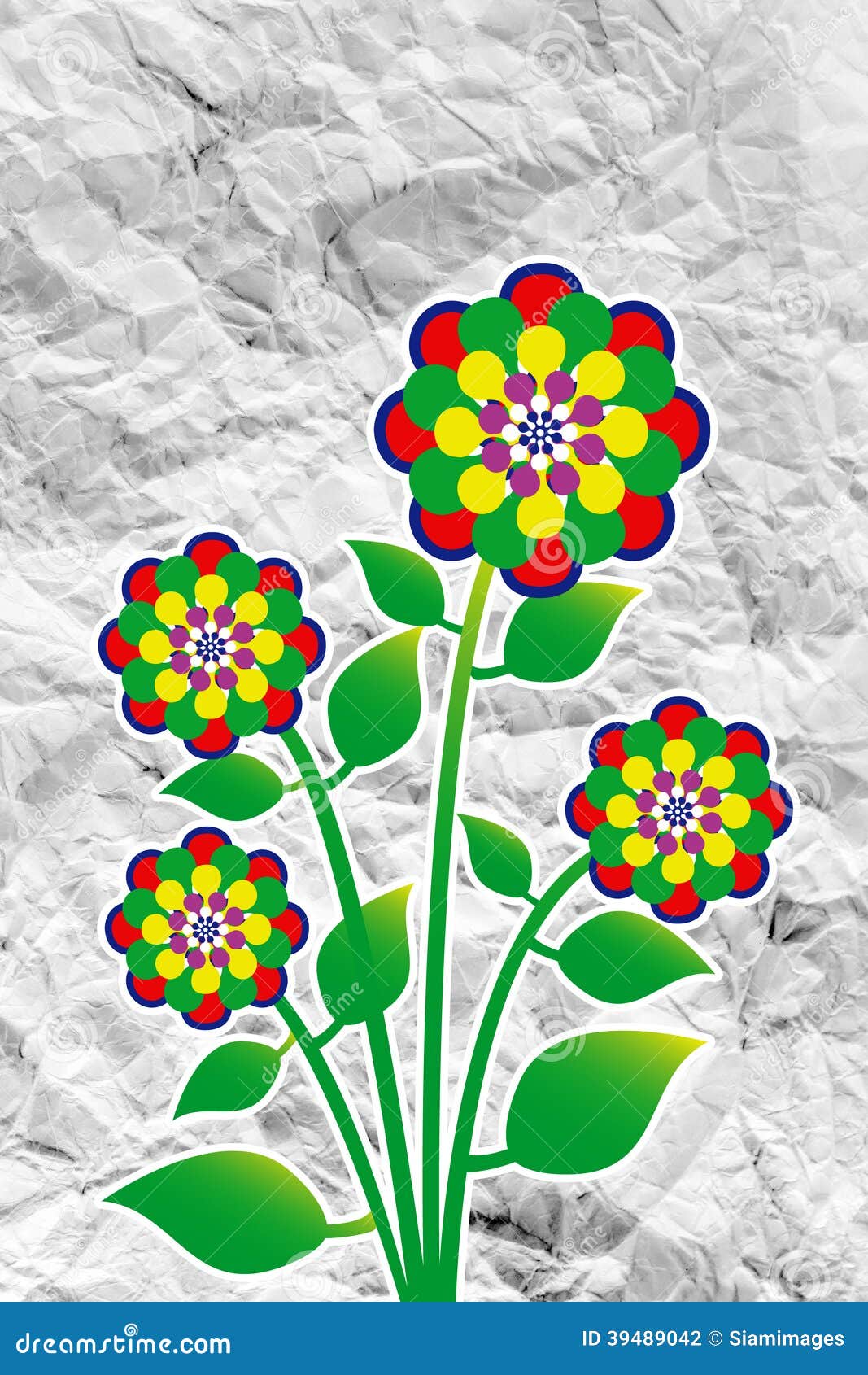 Flowers Design on Crumpled Paper Stock Illustration - Illustration of ...