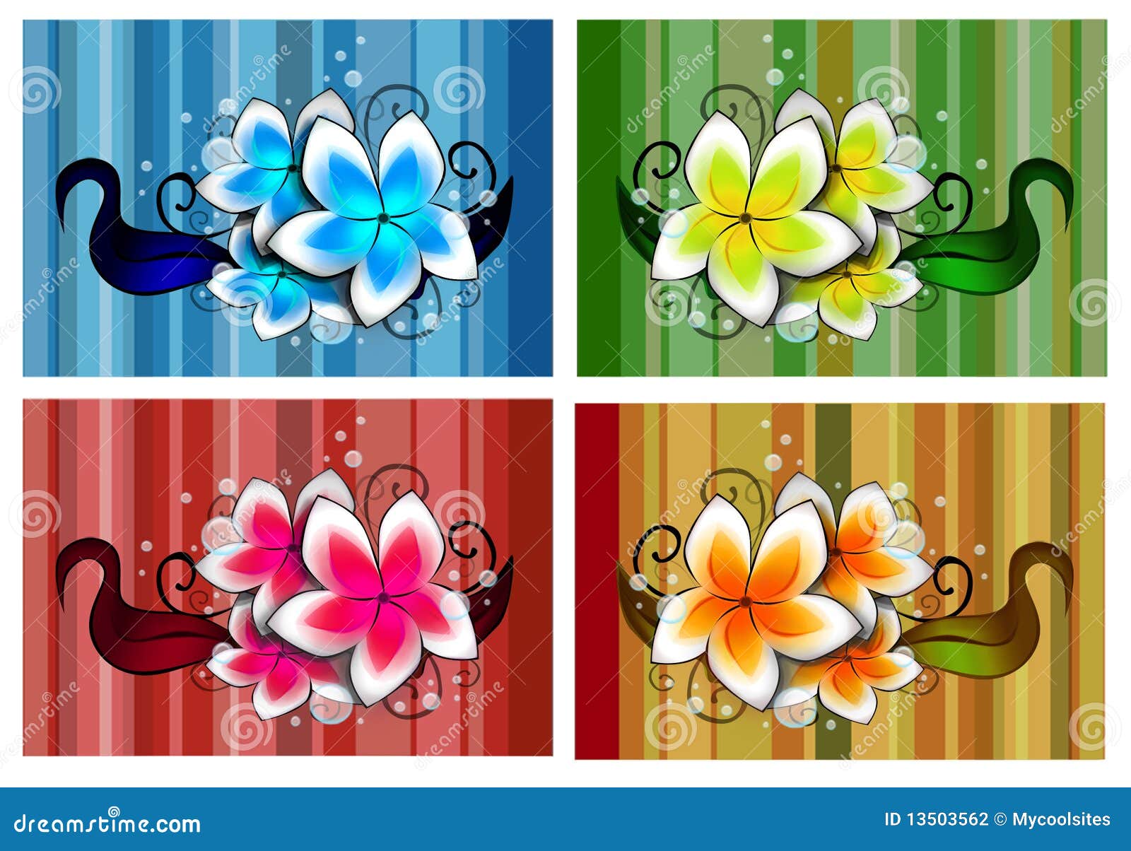 Flowers Design in Different Colors Stock Illustration - Illustration of ...