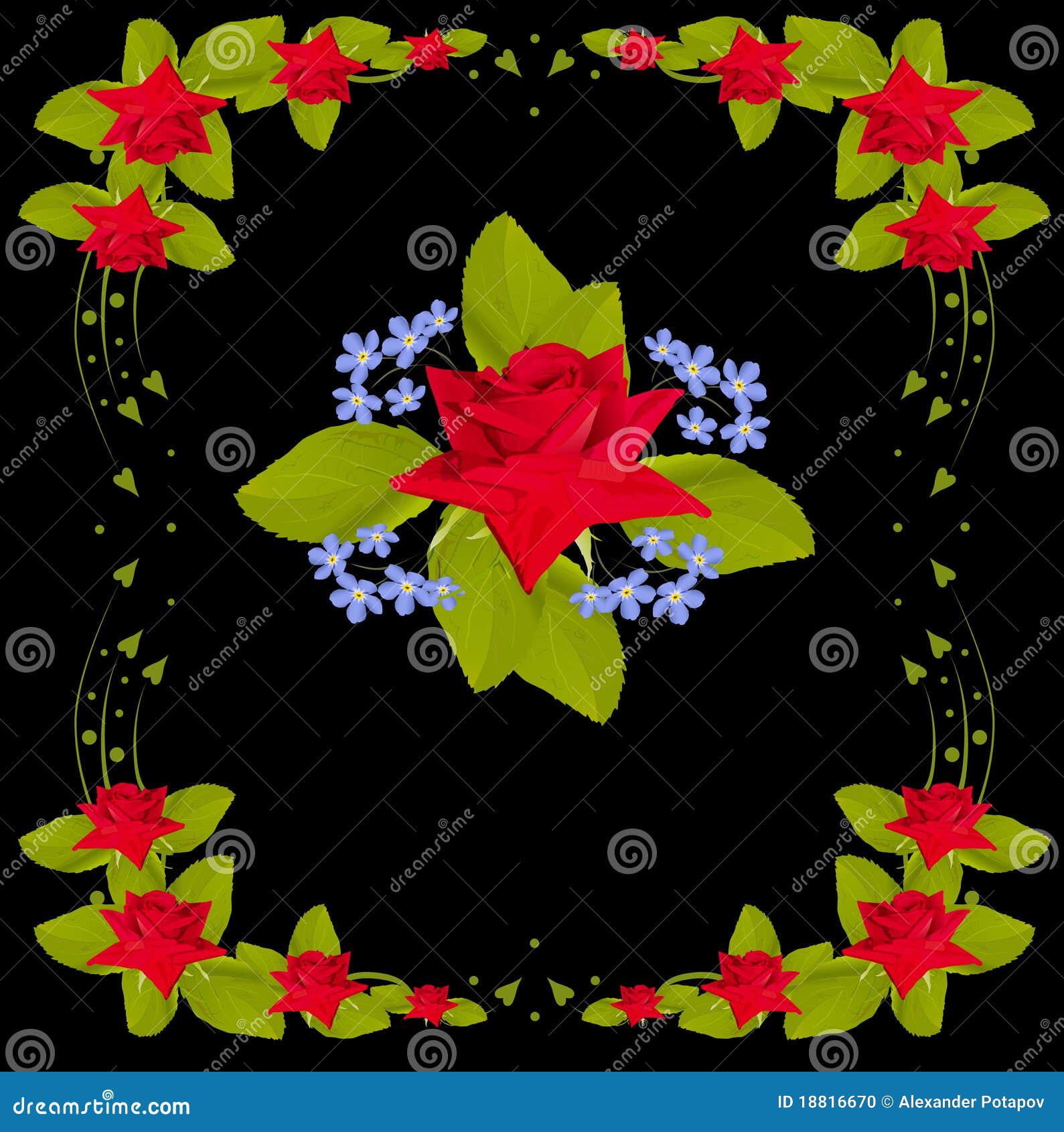 Flowers Design In Red Rose Frame Stock Vector - Illustration of ...