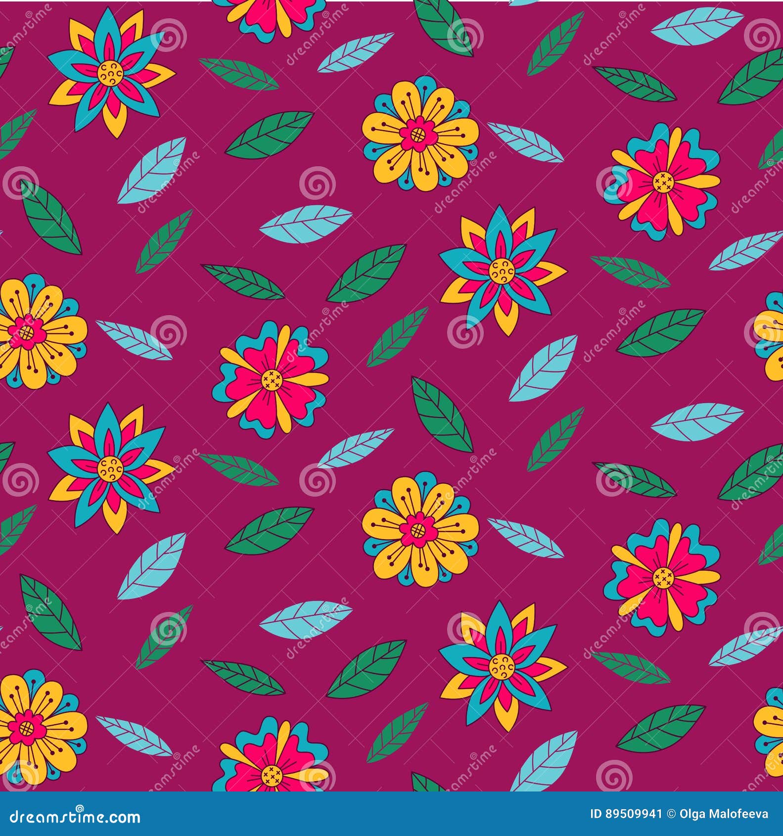 Flowers Doodle Seamless Vector Pattern Stock Vector - Illustration of ...
