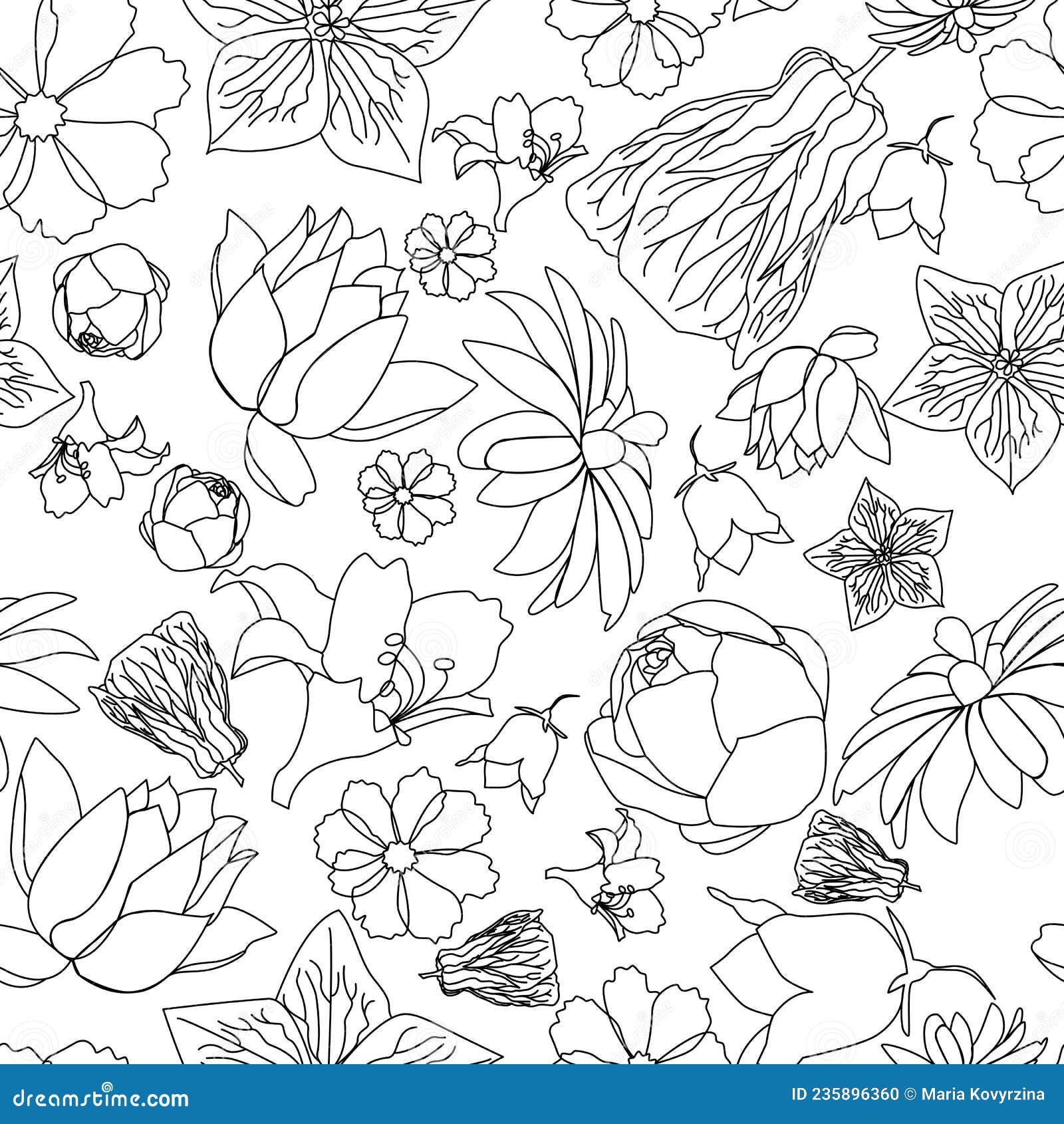 Flowers Doodles Floral Seamless Pattern Stock Vector - Illustration of ...