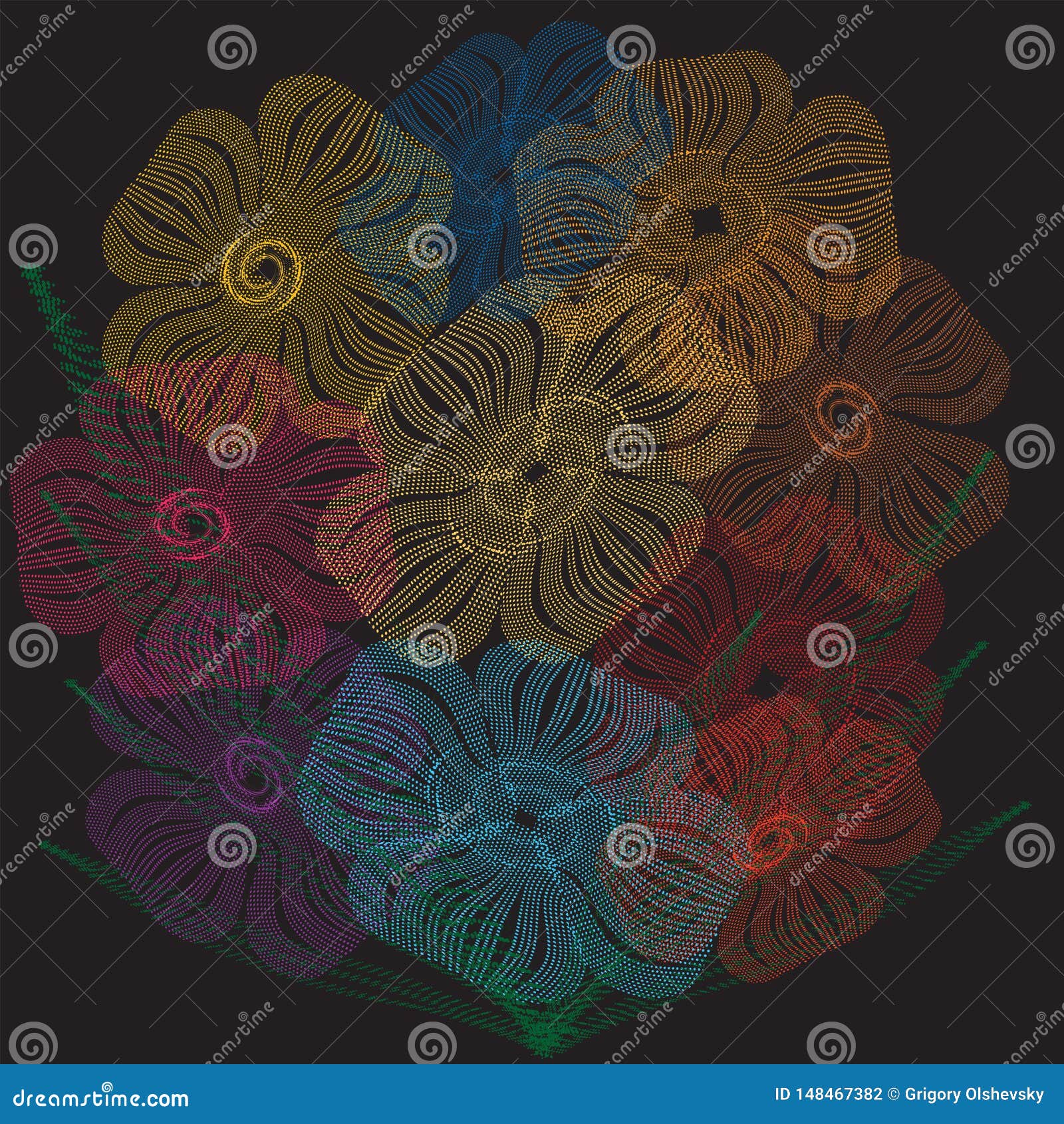 Flowers. Dotted Halftone Vector Spiral Pattern or Texture Stock Vector ...
