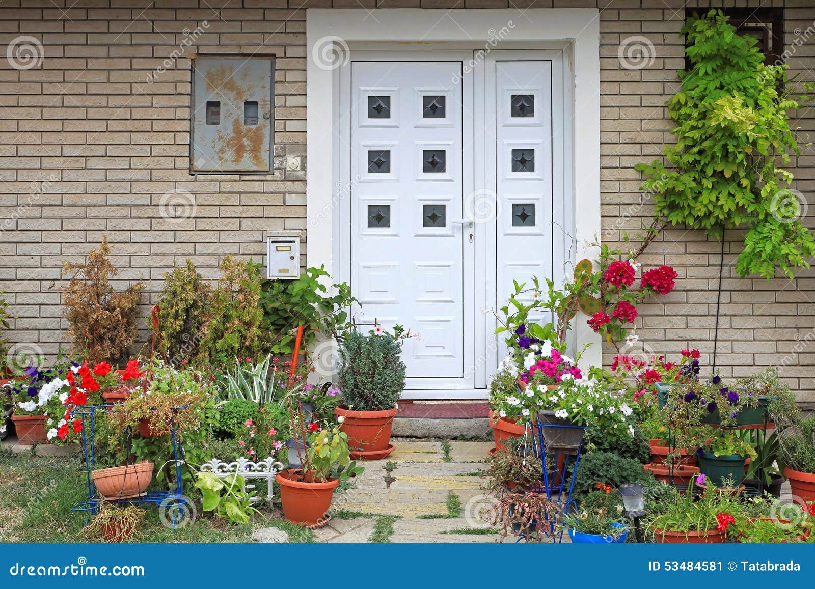 Flowers Entrance stock image. Image of entrance, door - 53484581