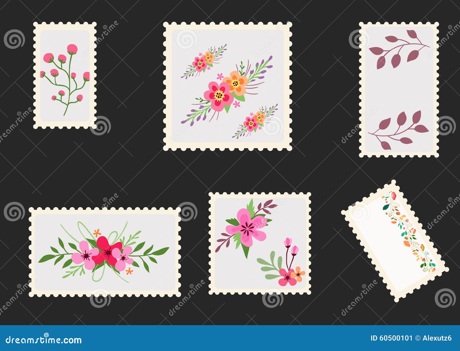 Flowers envelope stamps stock illustration. Illustration of philatelic ...