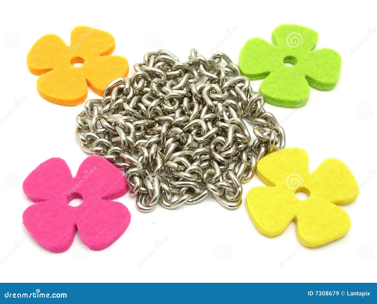 Flowers of Felt Fraiming a Chain Stock Image - Image of link, metal ...