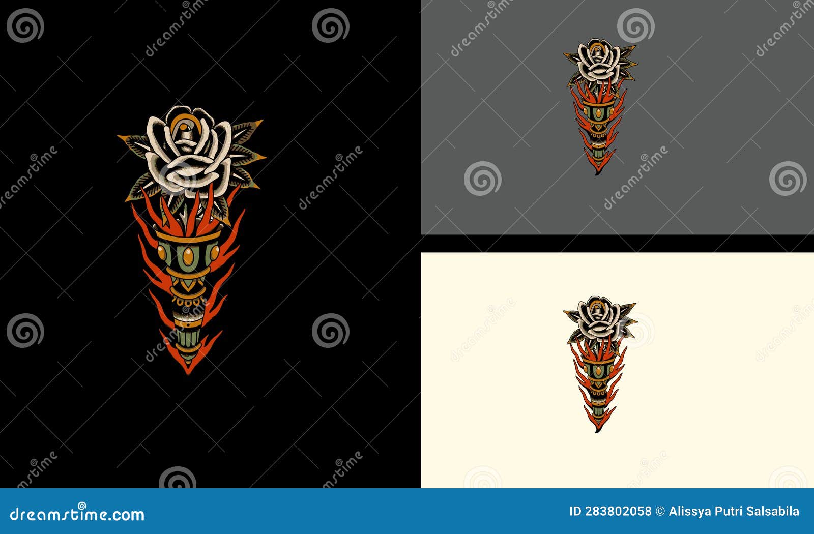 Flowers and Flames Vector Tattoo Design Stock Illustration ...