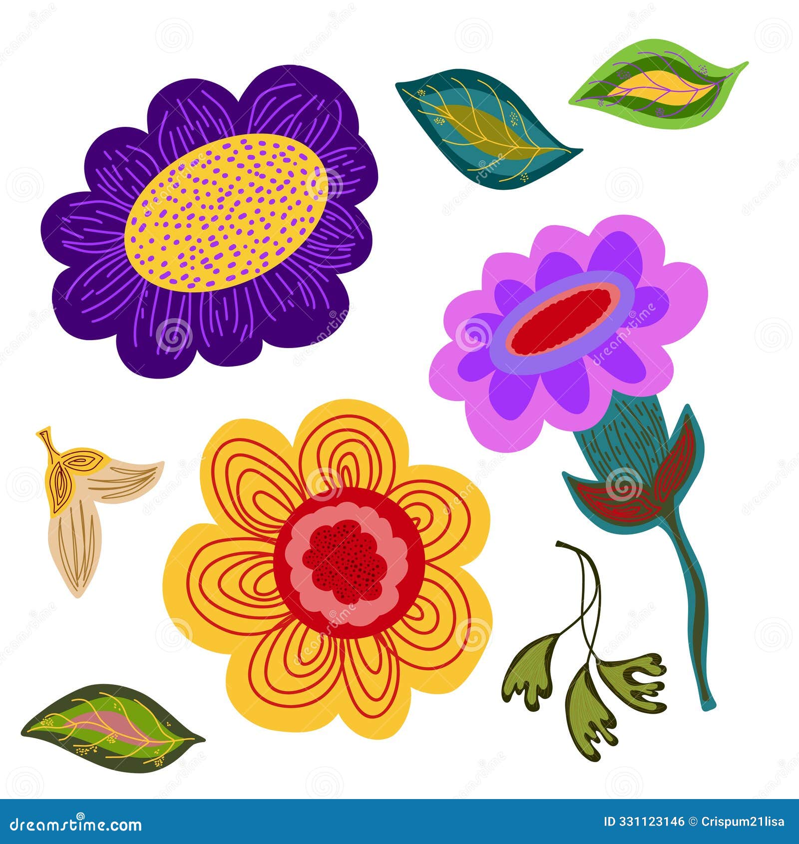 Flowers flat cartoon style stock illustration. Illustration of ...