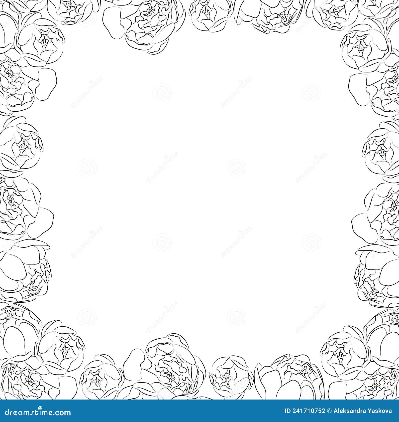 Flowers Frame. Weddind Invitation. Black Lines on White Background ...