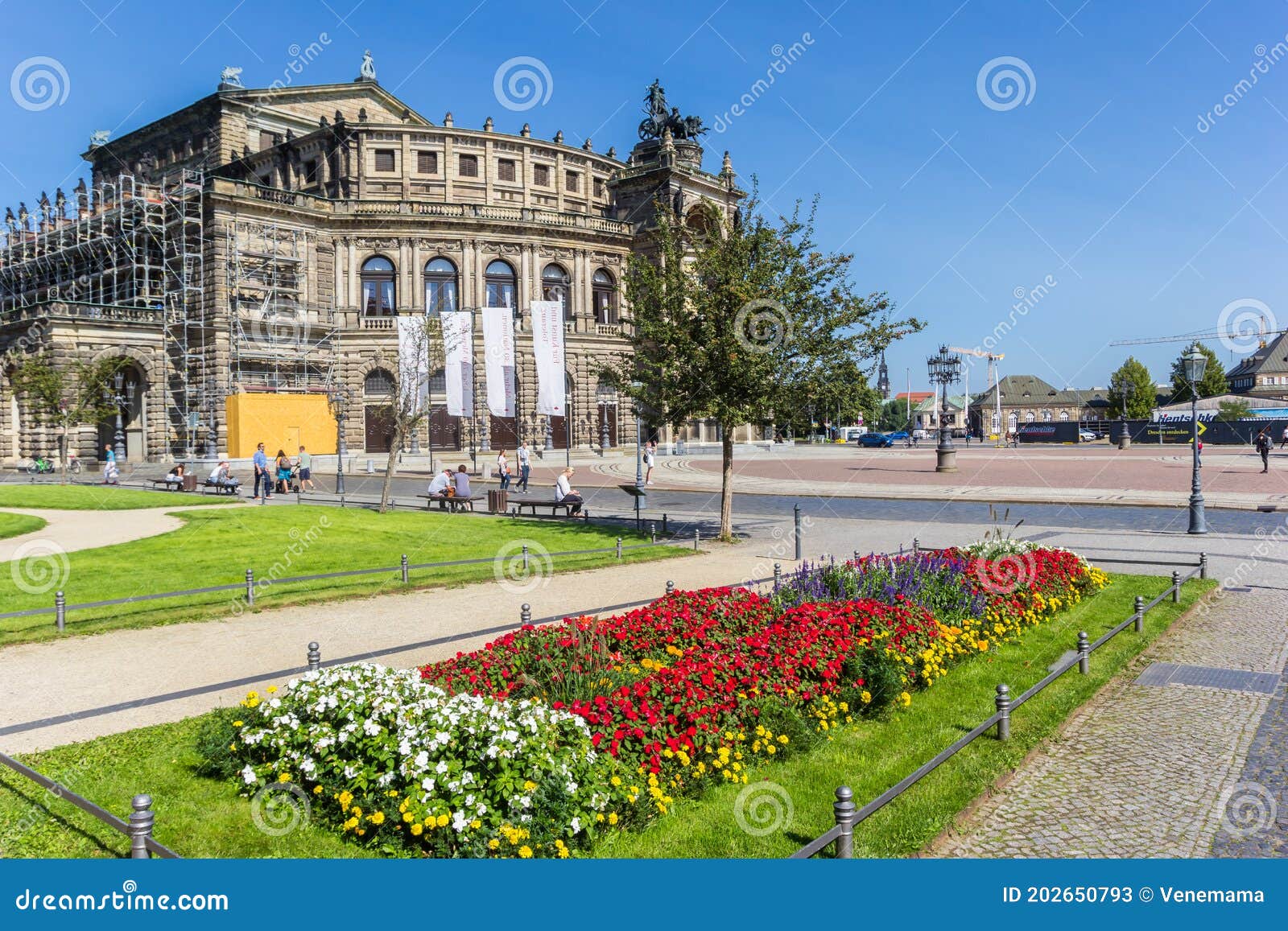 Flowers in Front of the Historic Opera Building in Dresden Editorial ...