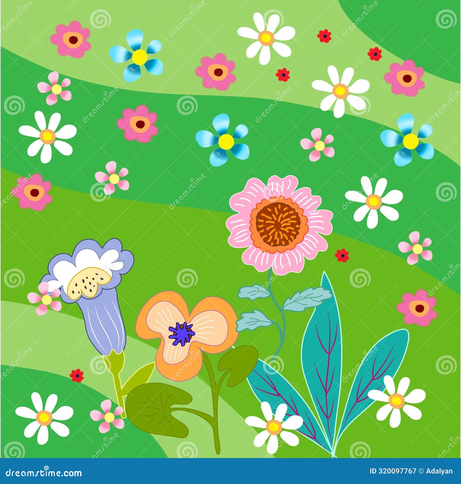 Flowers in the Garden, Cartoon Illustration Stock Illustration ...