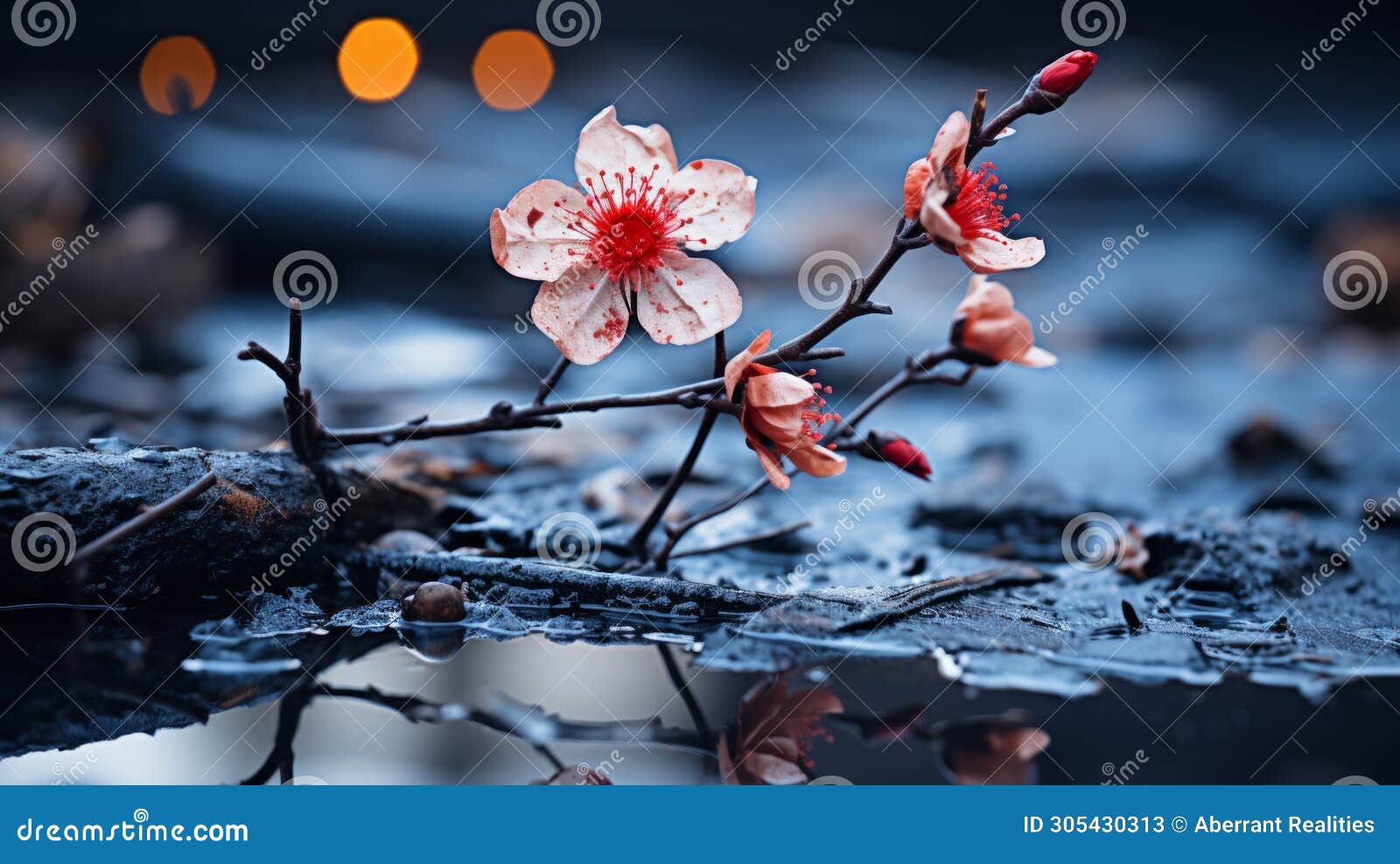 Flowers on the Ground in a Puddle of Water Stock Illustration ...