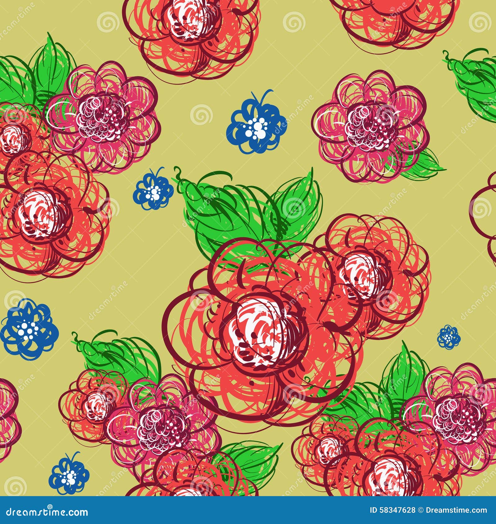 Flowers Hand Drawn. Vector Seamless Pattern Stock Vector - Illustration ...