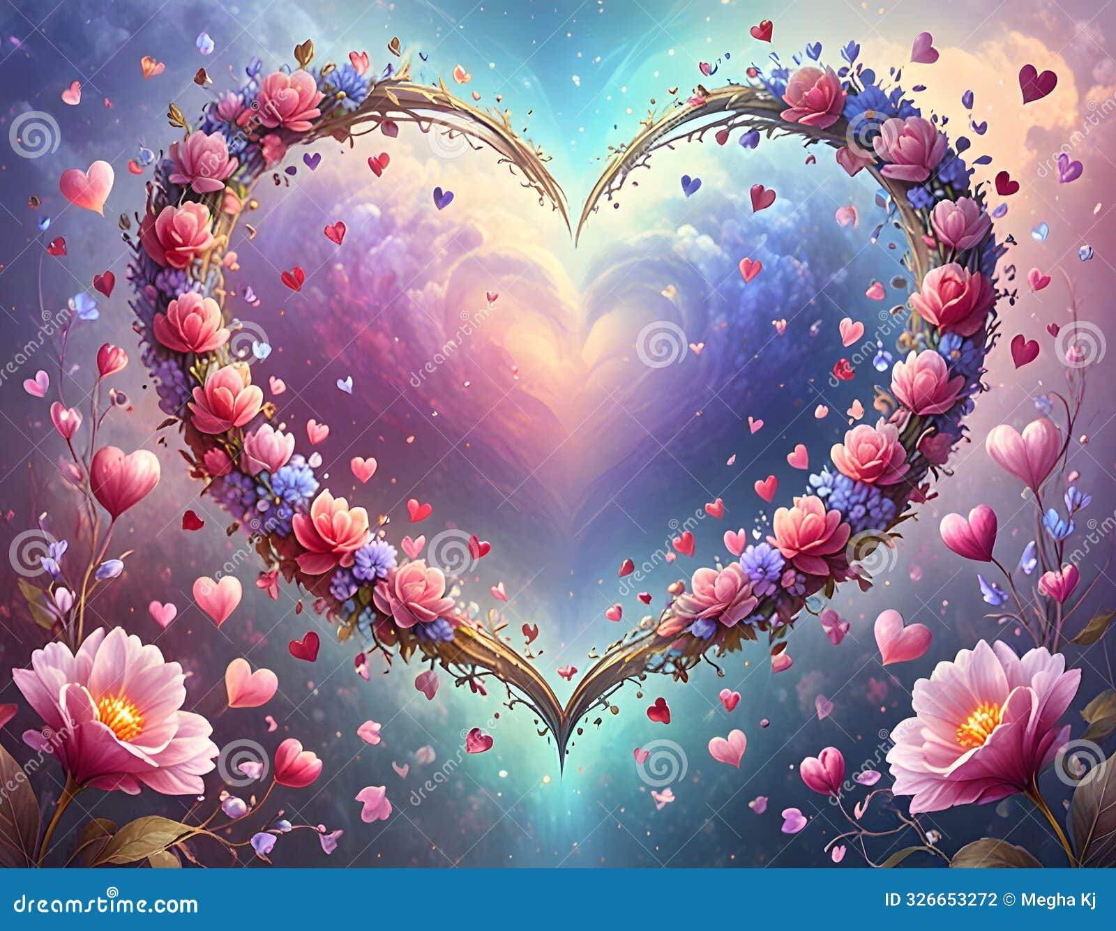 Flowers Heart with Fantasy Background AI Generated Stock Illustration ...