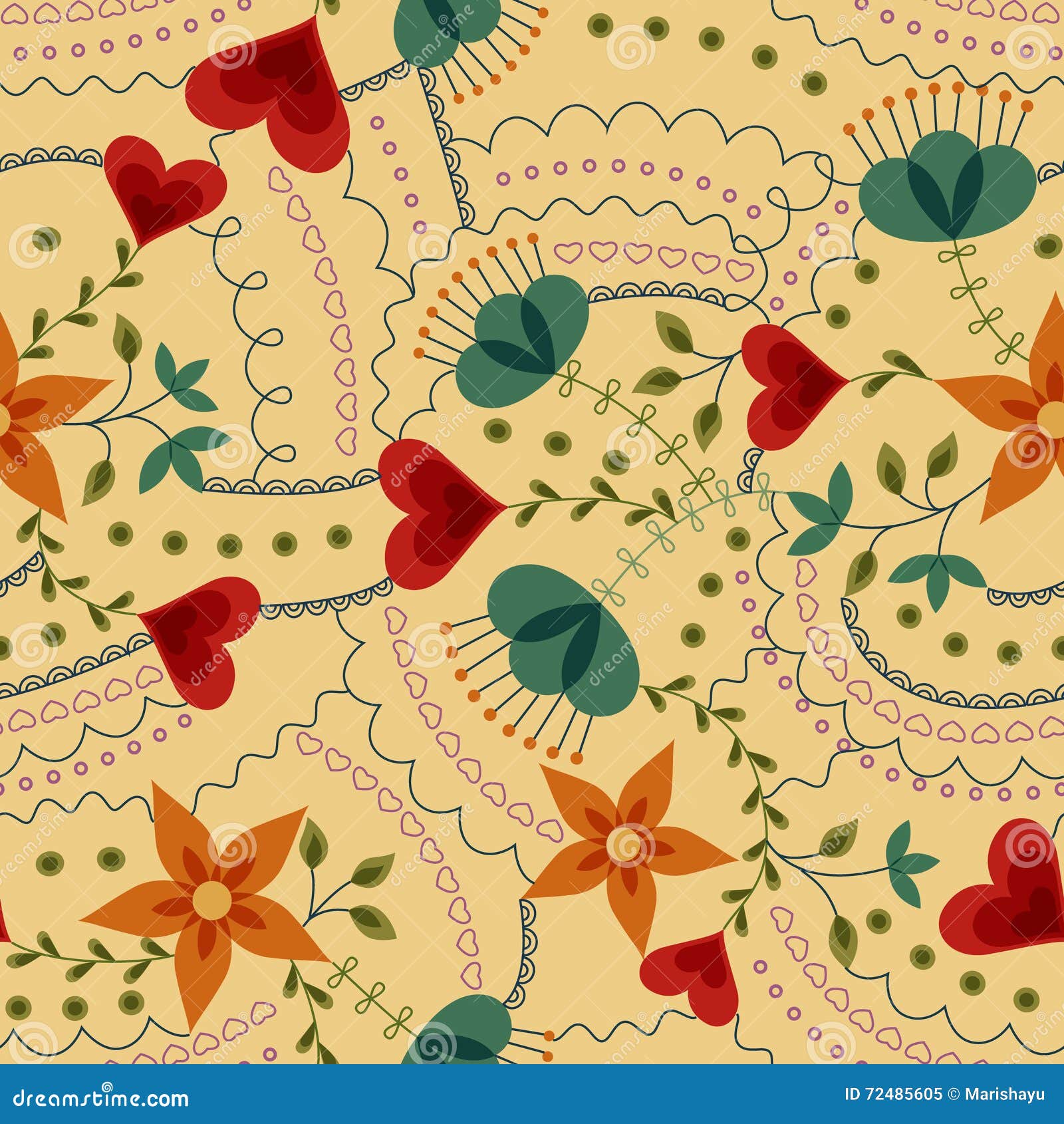 Flowers and Hearts Pattern Retro Stock Vector - Illustration of paper ...