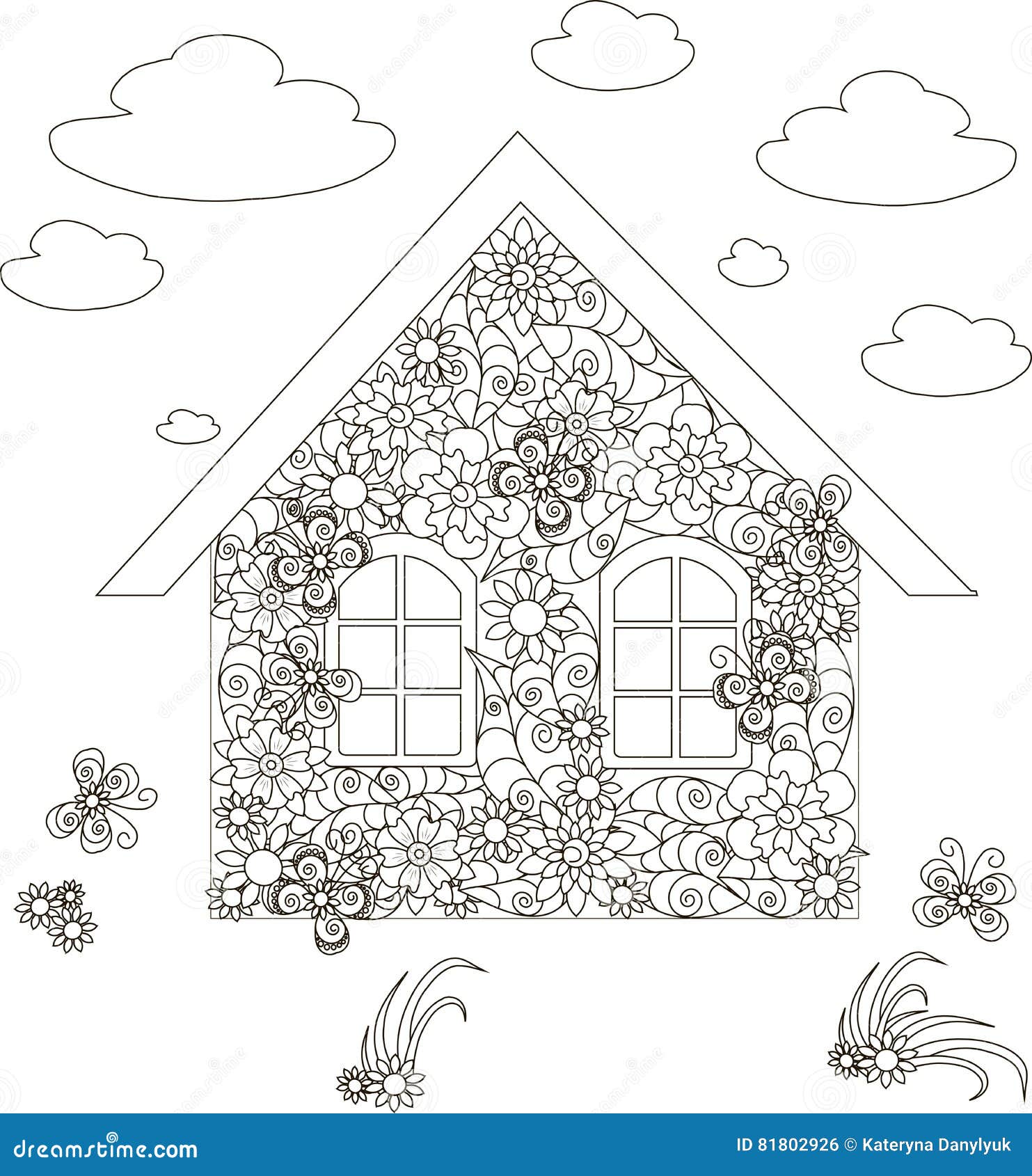 Flowers Home, Adult Coloring Page Anti-stress Stock Stock Vector ... Flowers Home, Adult Coloring Page Anti-stress Stock Stock Vector ...