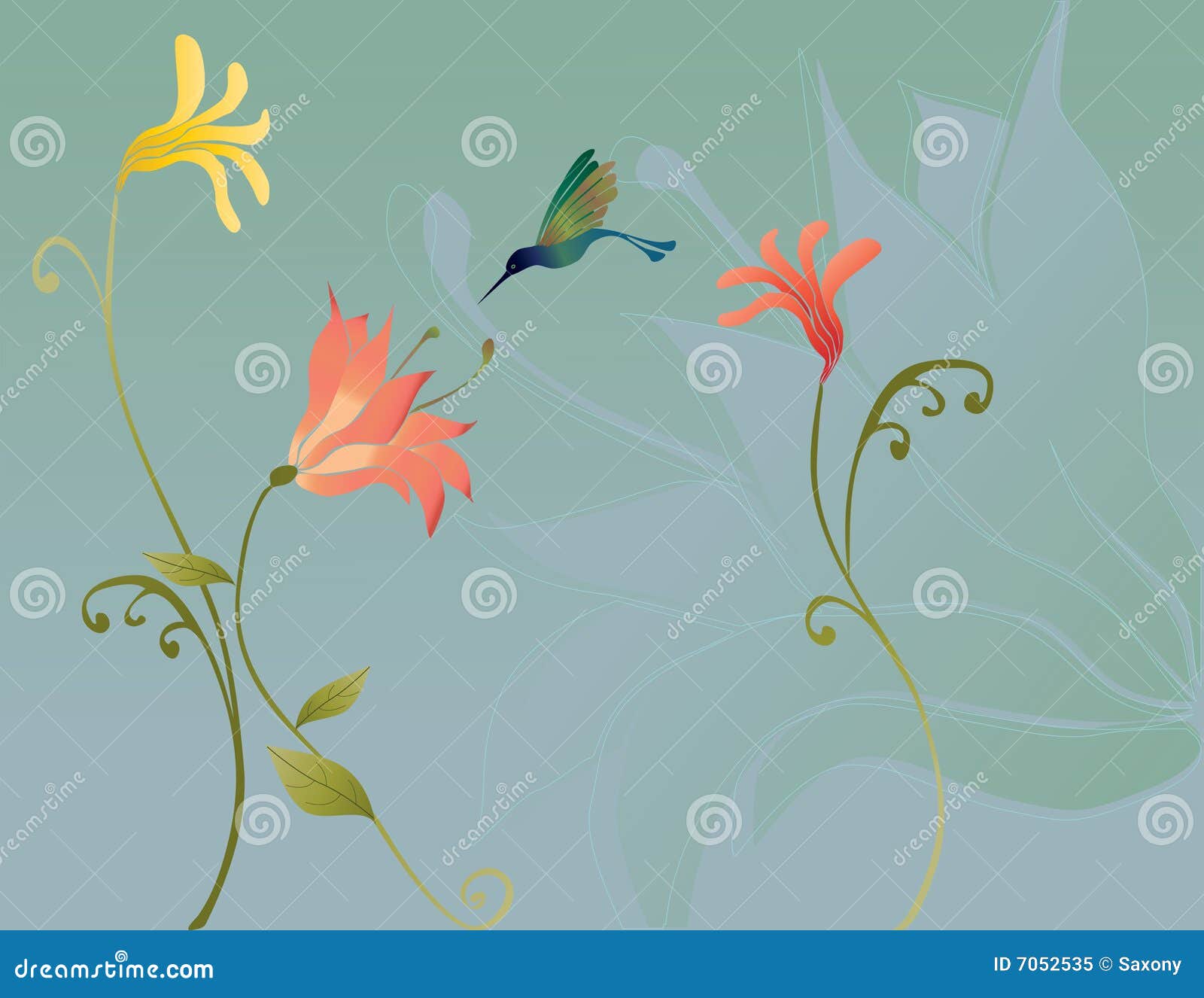 Flowers with hummingbird stock vector. Illustration of environment ...