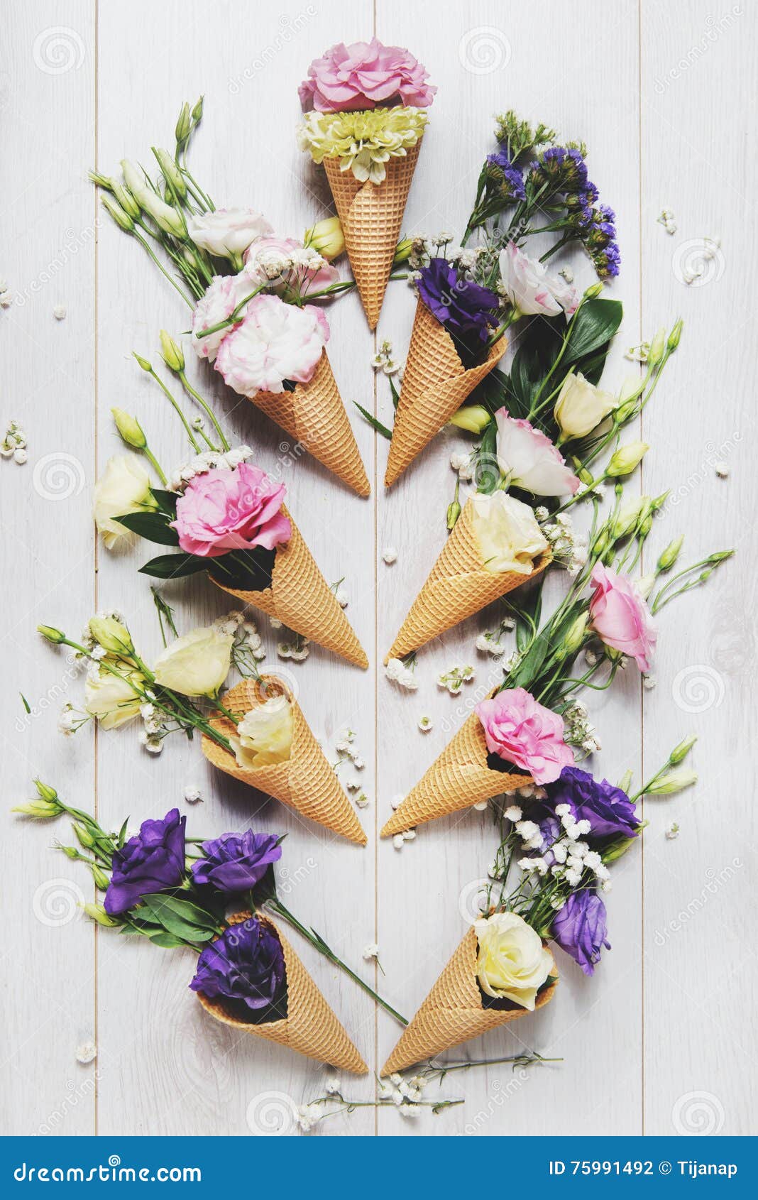 Flowers in an Ice Cream Cone Stock Photo - Image of decor, purple: 75991492