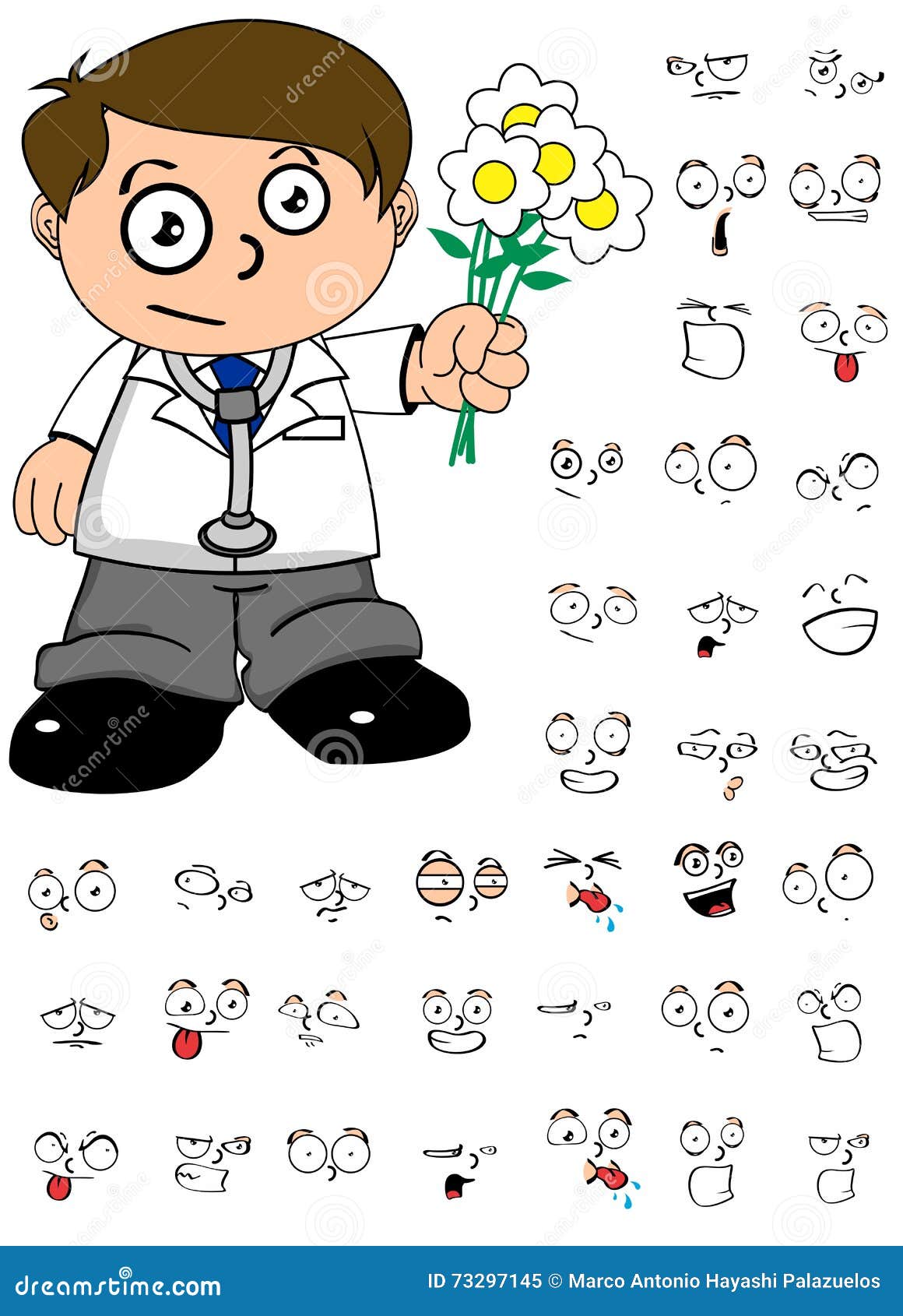 Flowers Kid Doctor Cartoon Expresion Set | CartoonDealer.com #73297145