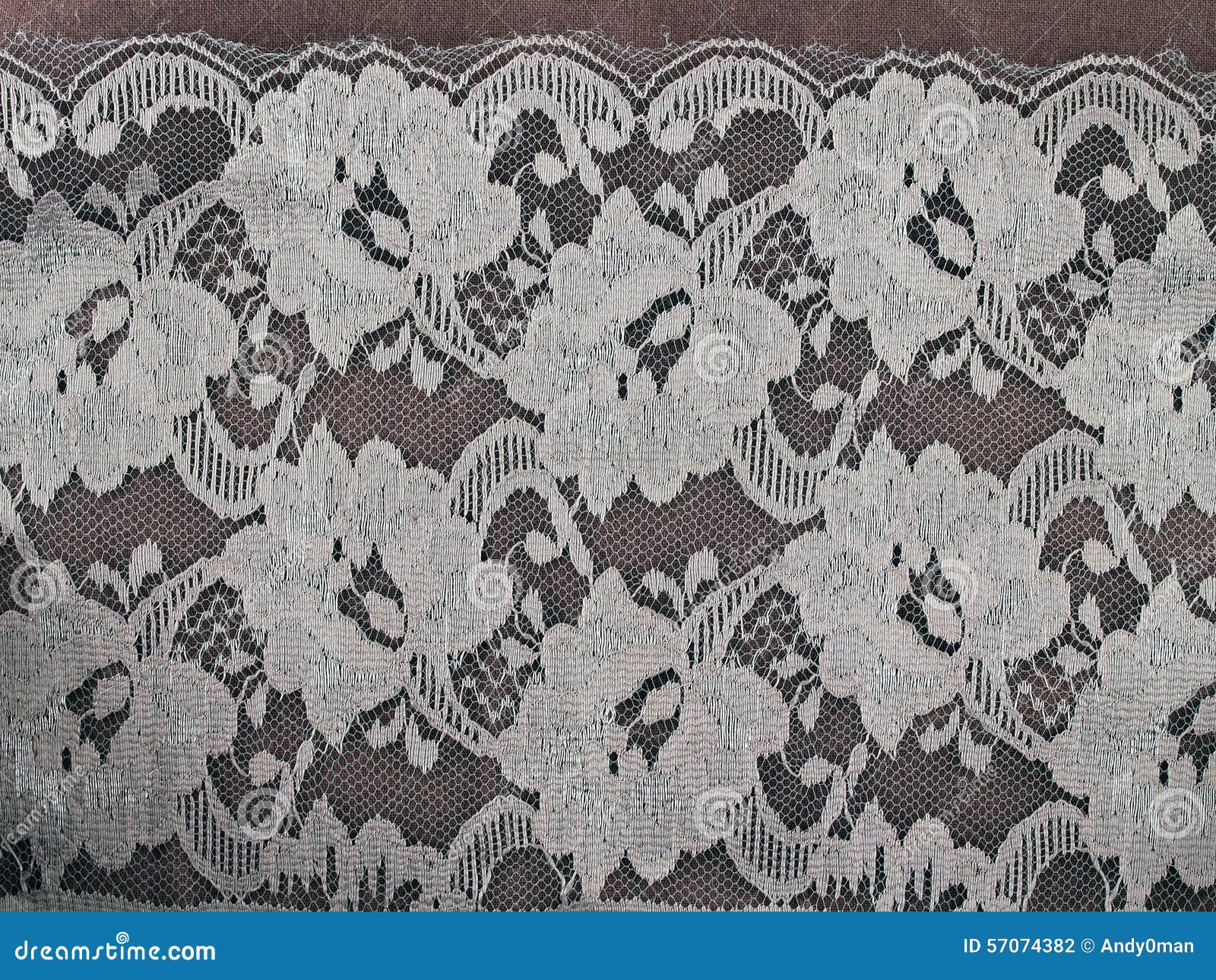 White Flowers with Pollen Lace Fabric Pattern on Dark Brown Wooden ...