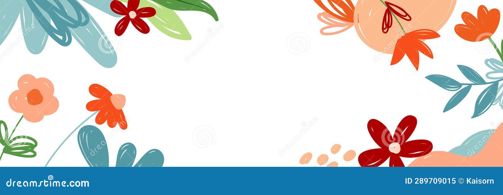 Flowers and Leaves Horizontal Background. Floral Spring Backdrop ...