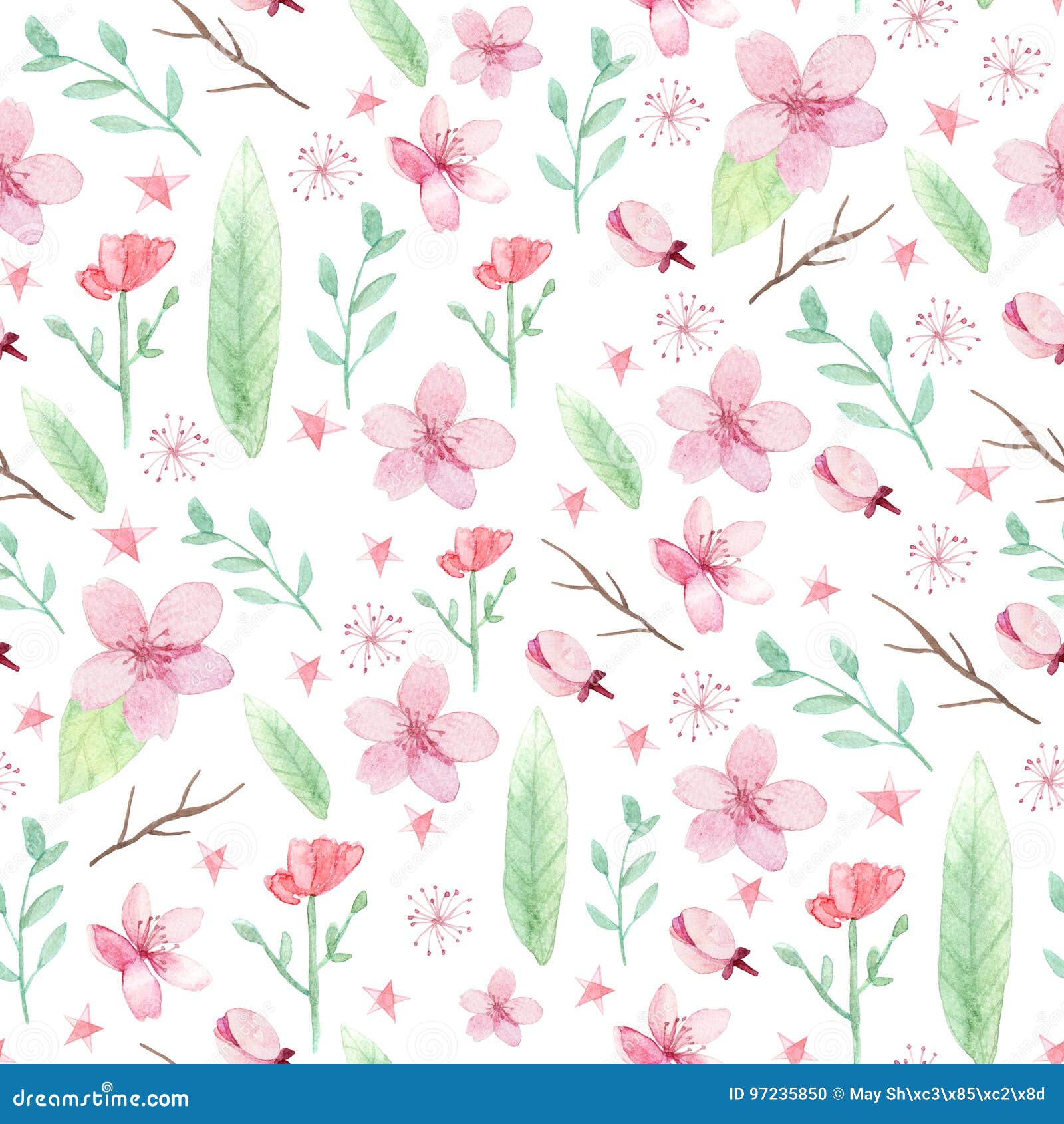 Flowers and leaves pattern stock illustration. Illustration of colorful ...