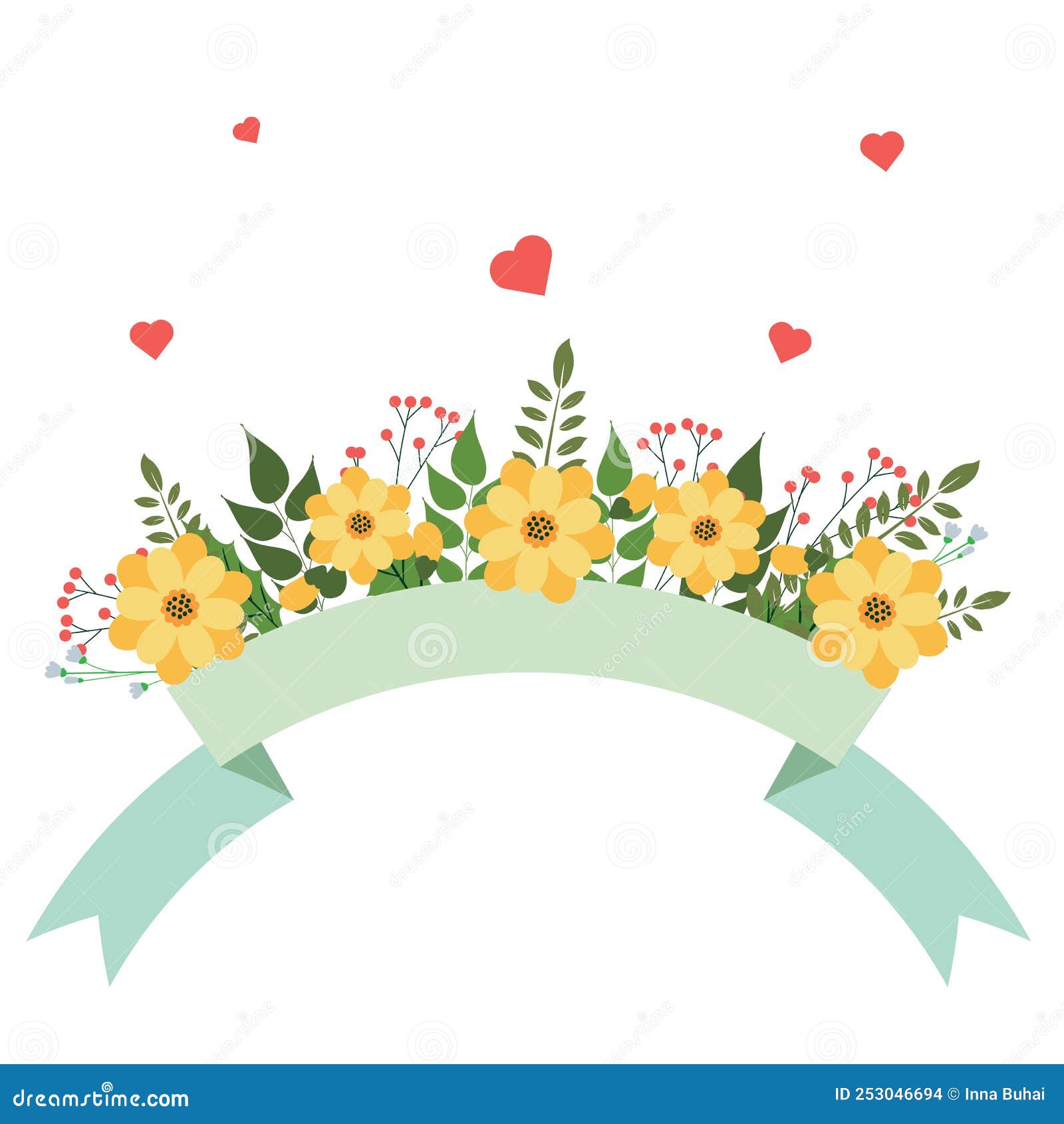Flowers and Leaves with Ribbon for Text Stock Vector - Illustration of ...