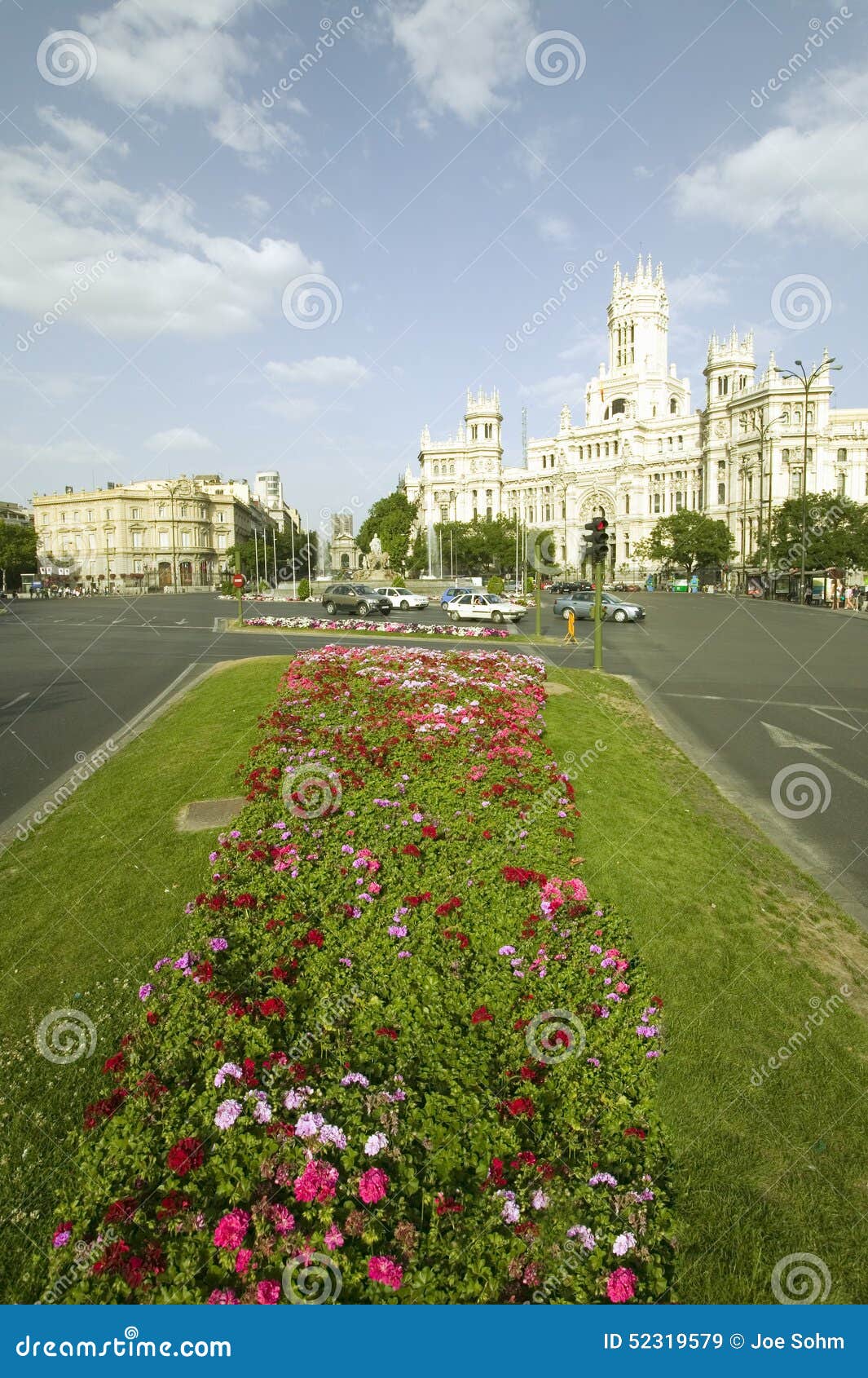 Flowers and Madrid Post Office, Madrid, Spain Editorial Stock Image ...