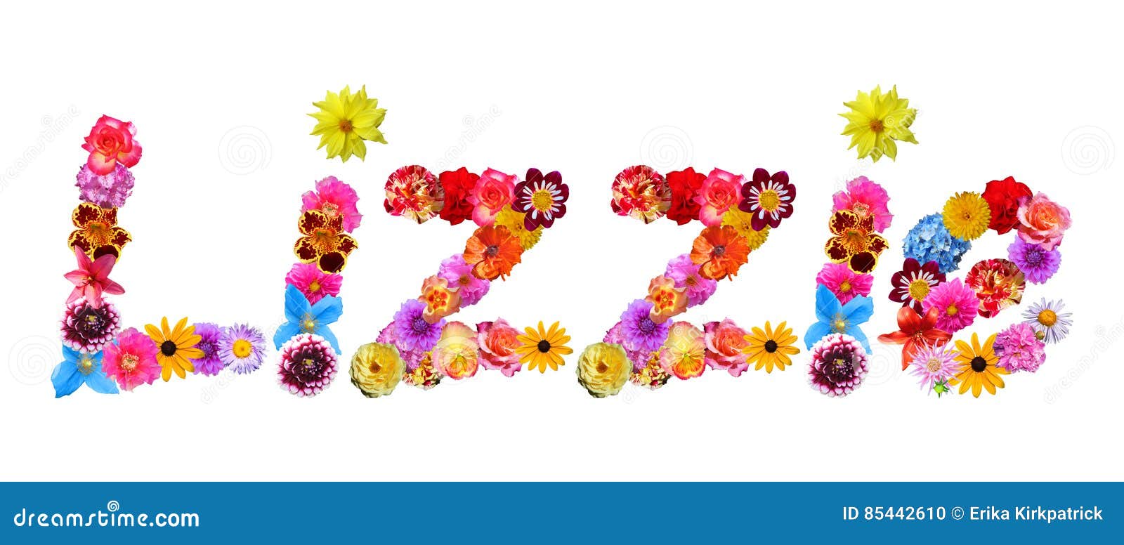 Flowers Name Lizzie stock illustration. Illustration of name - 85442610