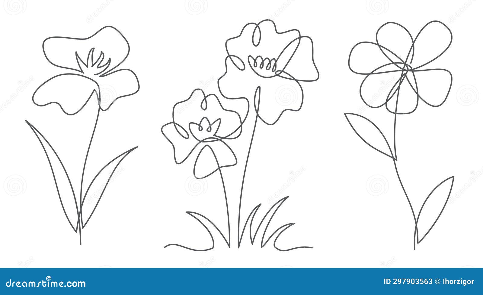 Flowers One Line Drawing Isolated on White Background Stock ...