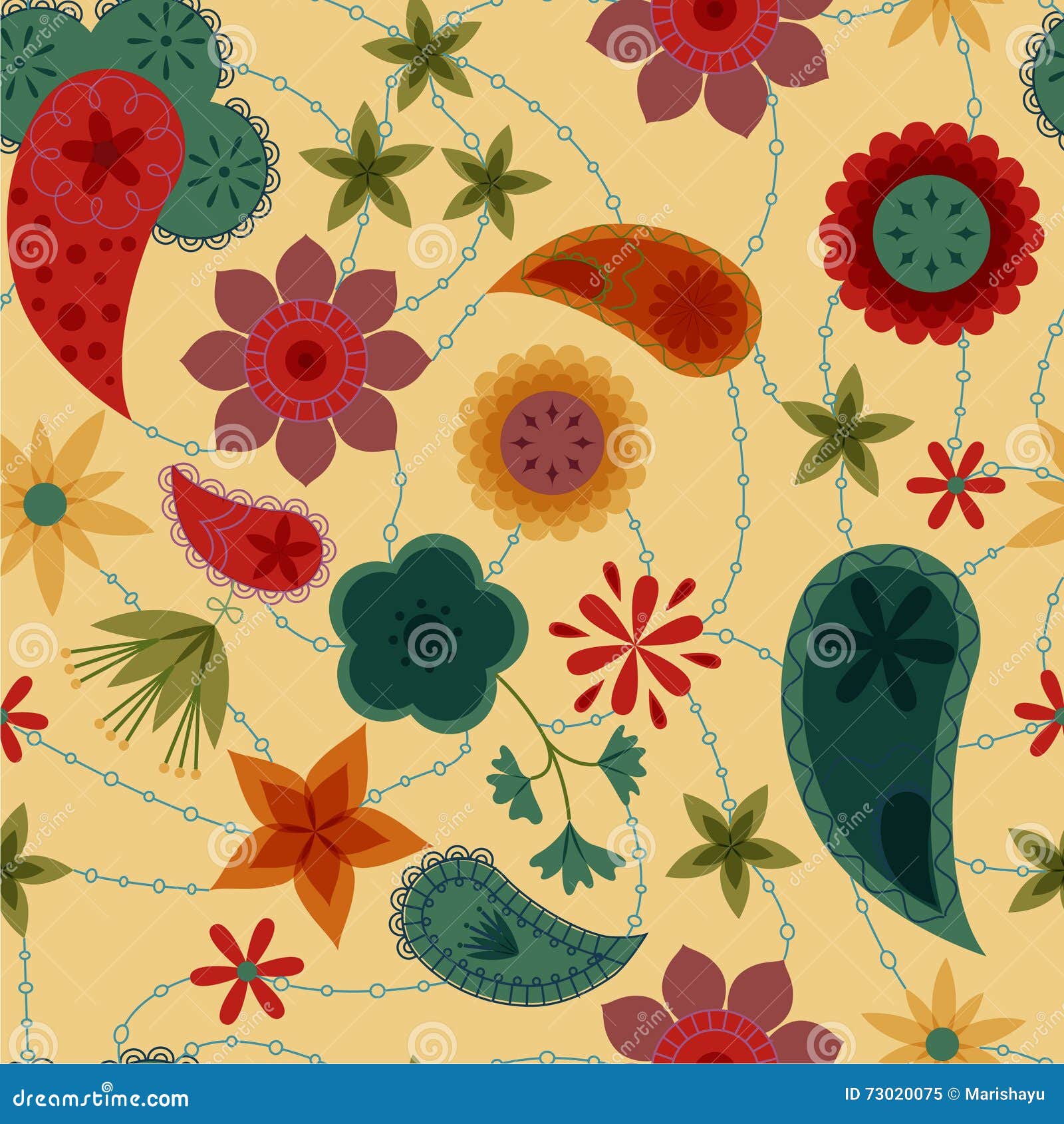 Flowers and Paisley Pattern Retro Stock Vector - Illustration of ...