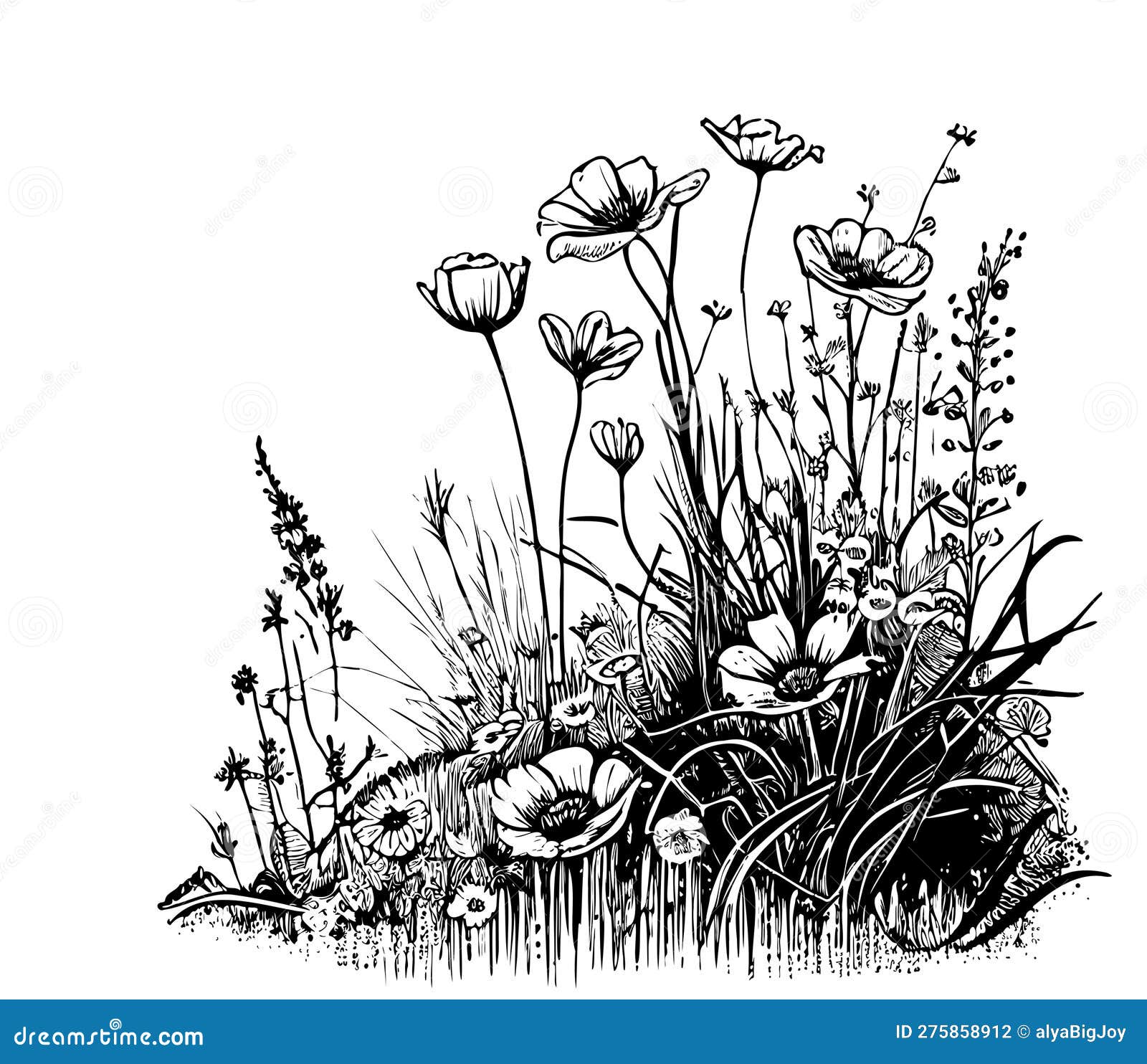 Flowers Part of the Field Hand Drawn Sketch Vector Illustration Stock ...