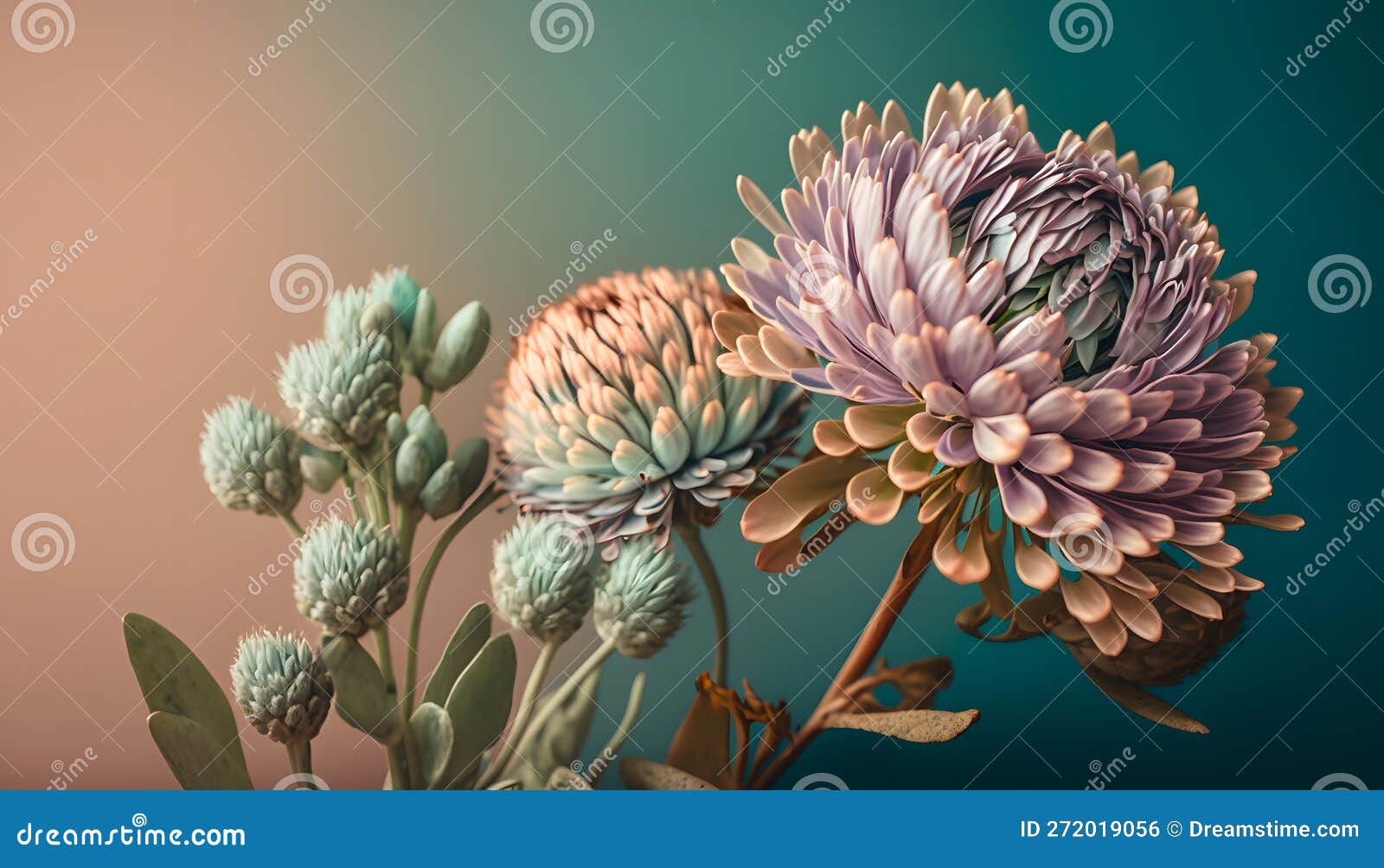 Flowers in Pastel Shades on a Solid Color. Stock Illustration ...