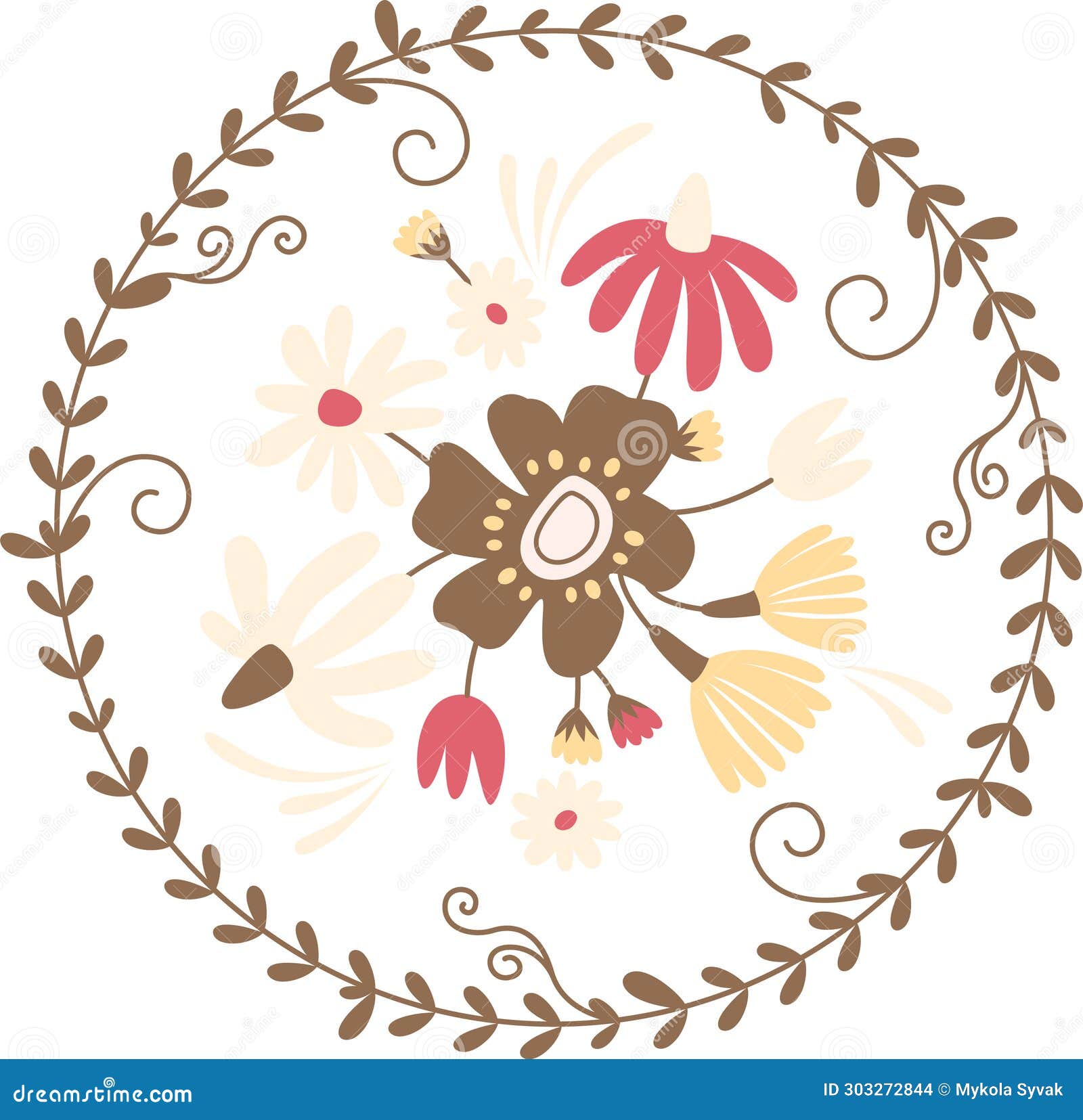 Flowers Pattern with Circle Frame Stock Vector - Illustration of design ...