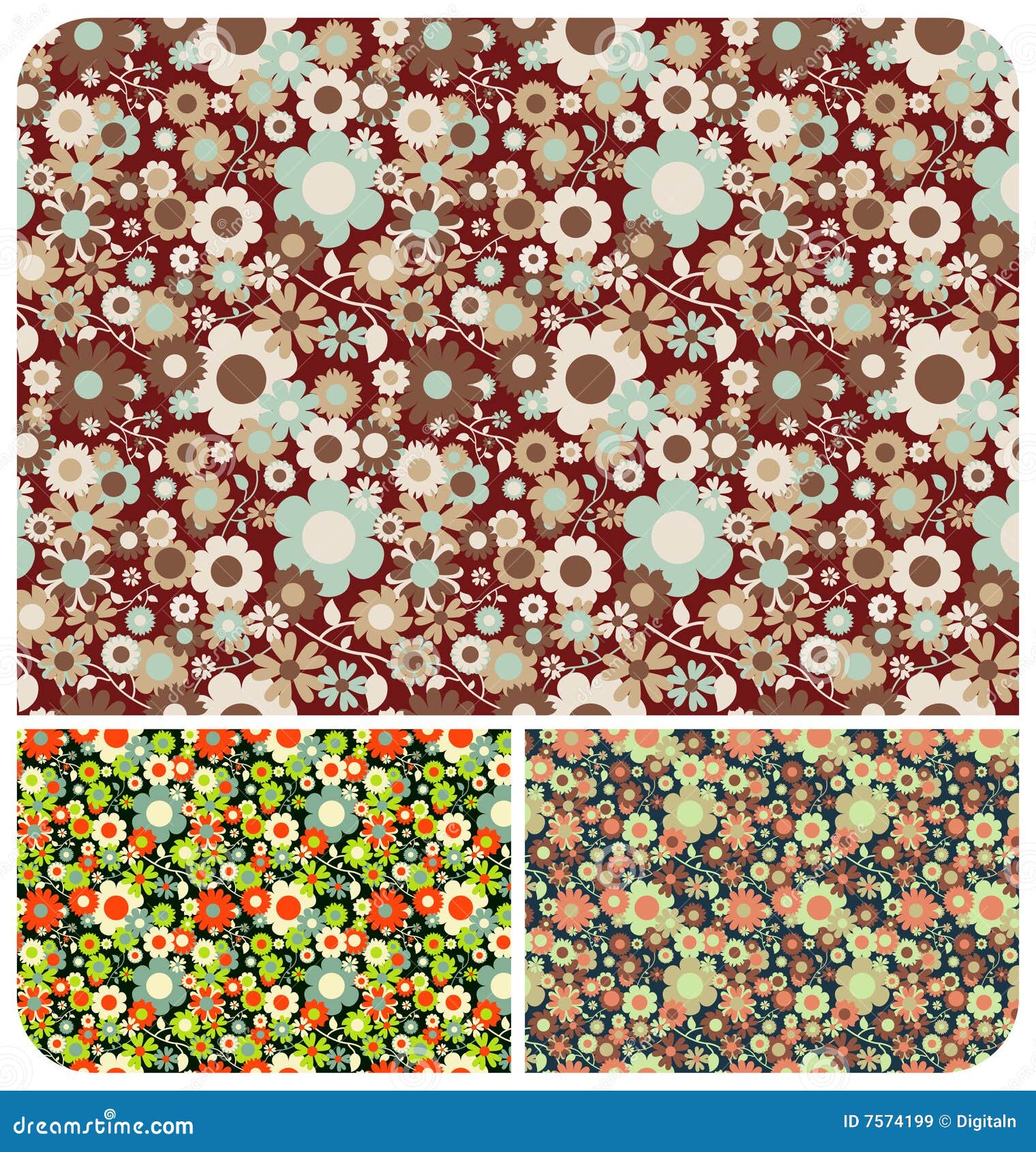 Flowers Pattern - set of 3 stock vector. Illustration of floral - 7574199