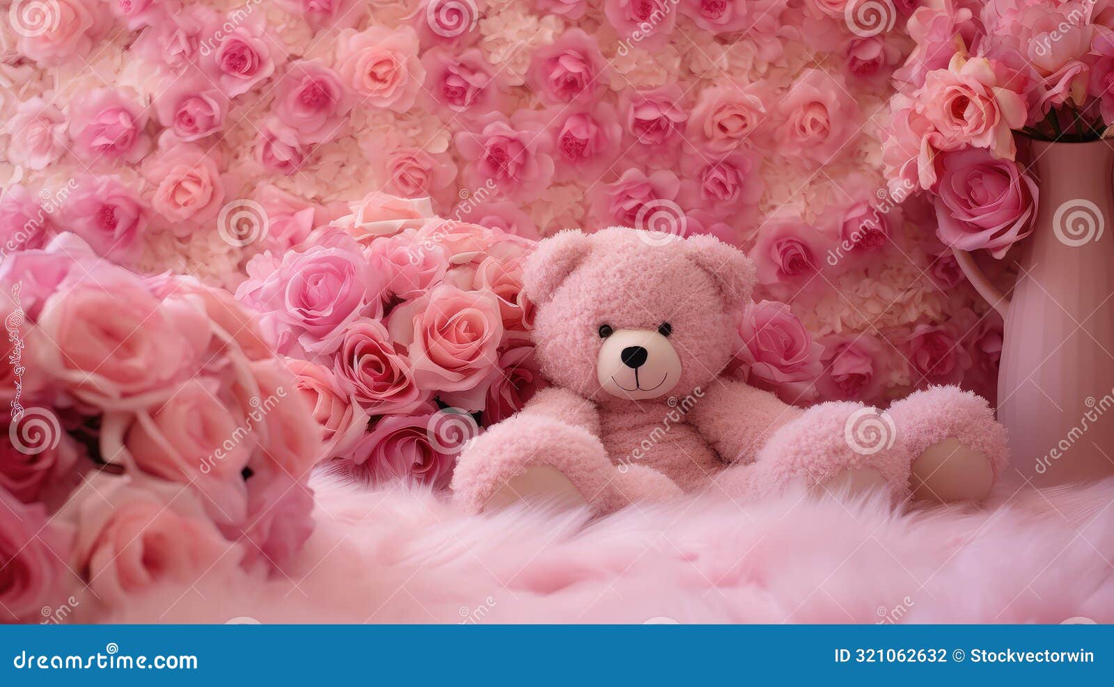 Flowers Pink Teddy Bear Stock Illustration Illustration Of Serene 321062632
