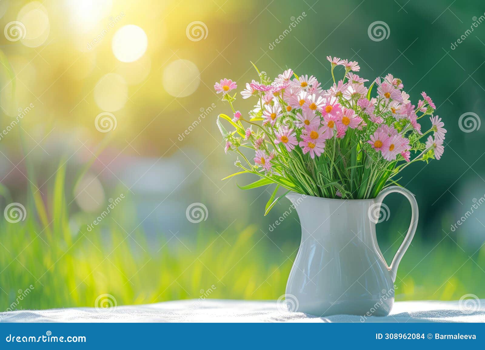 Flowers in Pitcher. Beautiful Fresh Spring Bouquet Stock Photo - Image ...