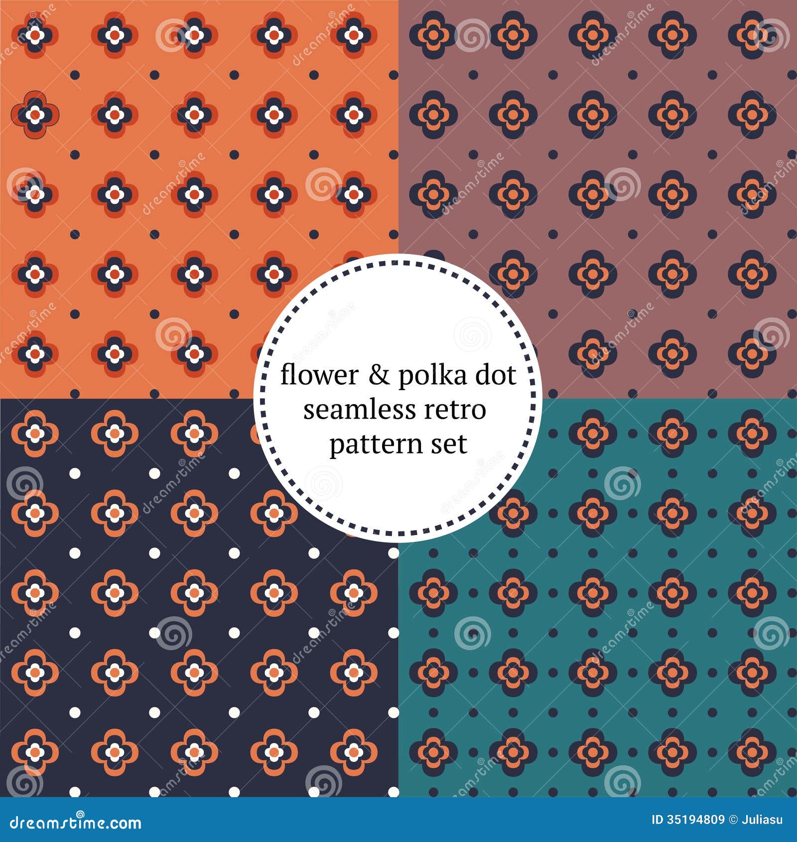 Flowers and Polka Dot Seamless Pattern Set Stock Vector - Illustration ...