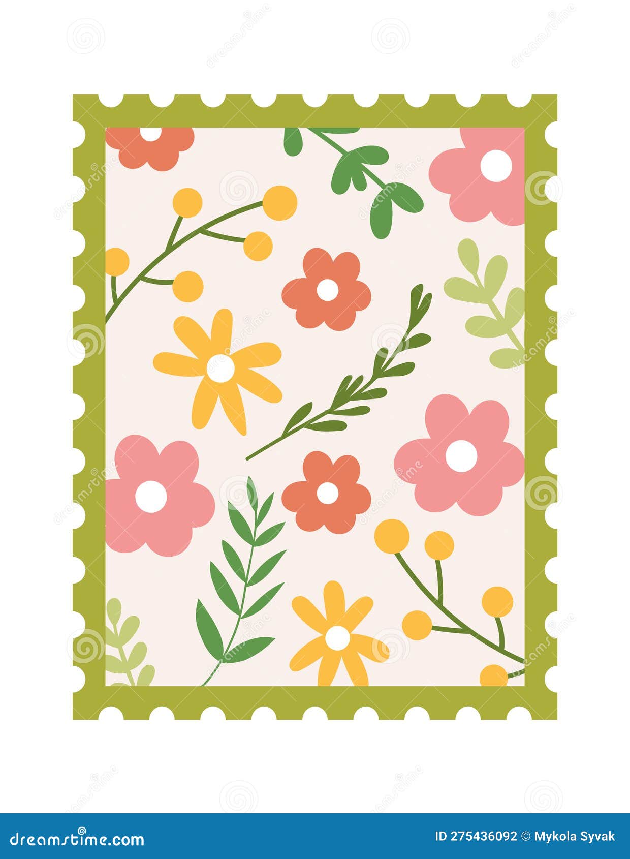 Flowers Postage Stamp stock vector. Illustration of element - 275436092