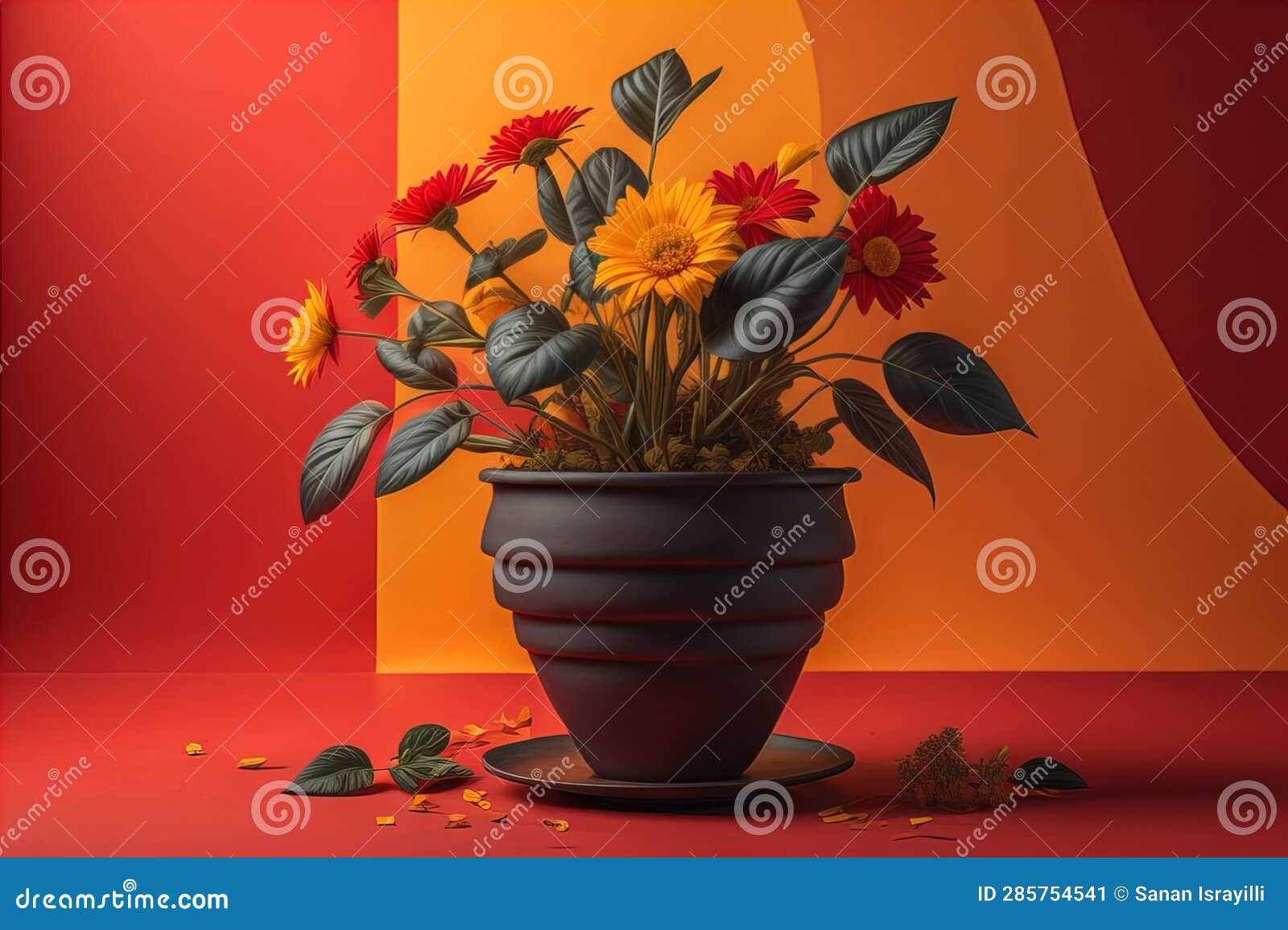 Flowers in a Pot on a Solid Color Background. Ai Generative Stock Image ...