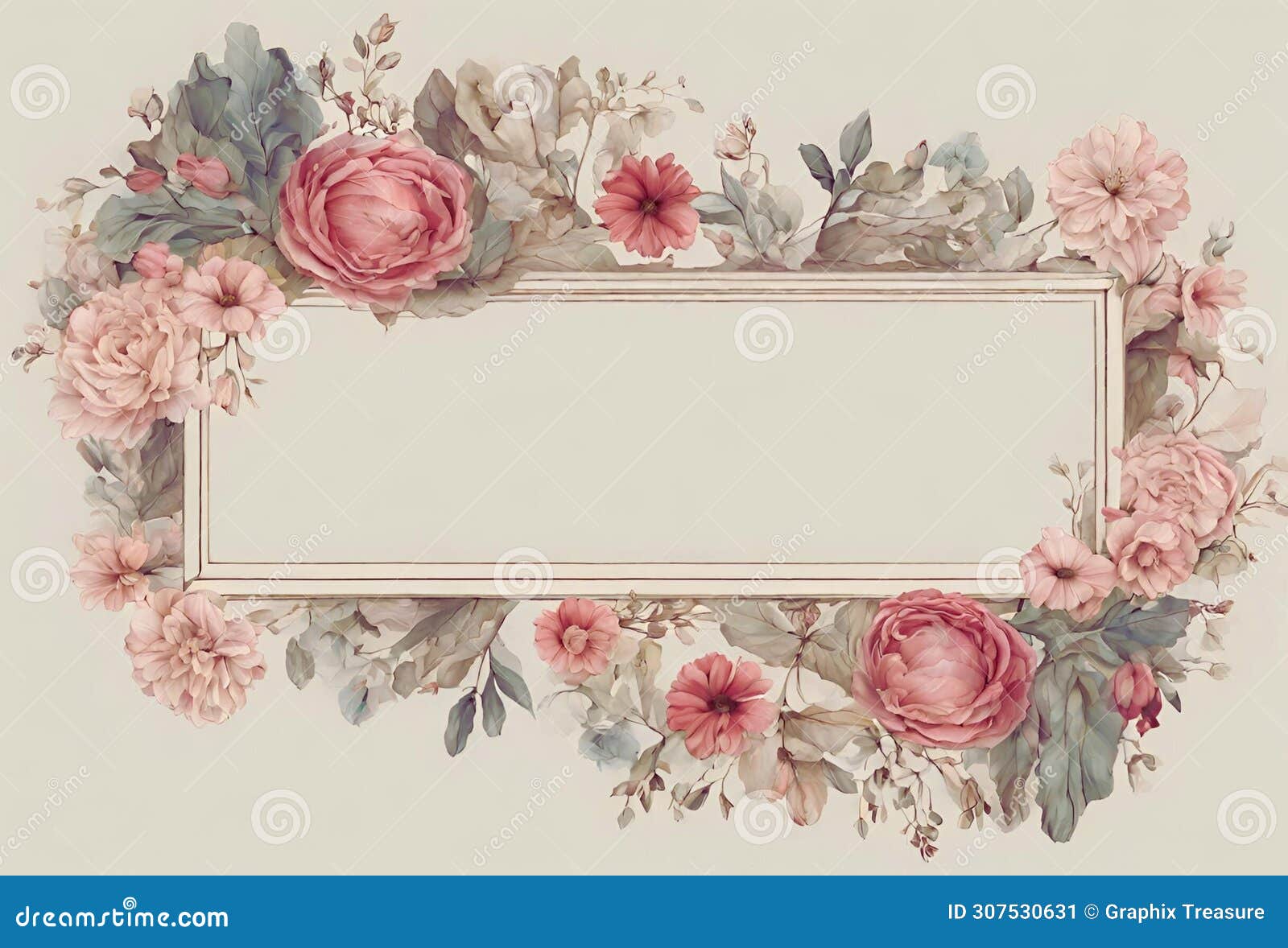 Flowers Rectangle Frame Generative AI Stock Illustration - Illustration ...