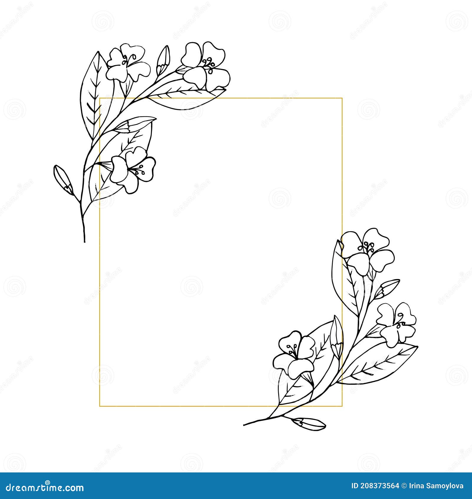 Flowers Rectangular Frame, Border, Card with Place for Text. Sketch ...