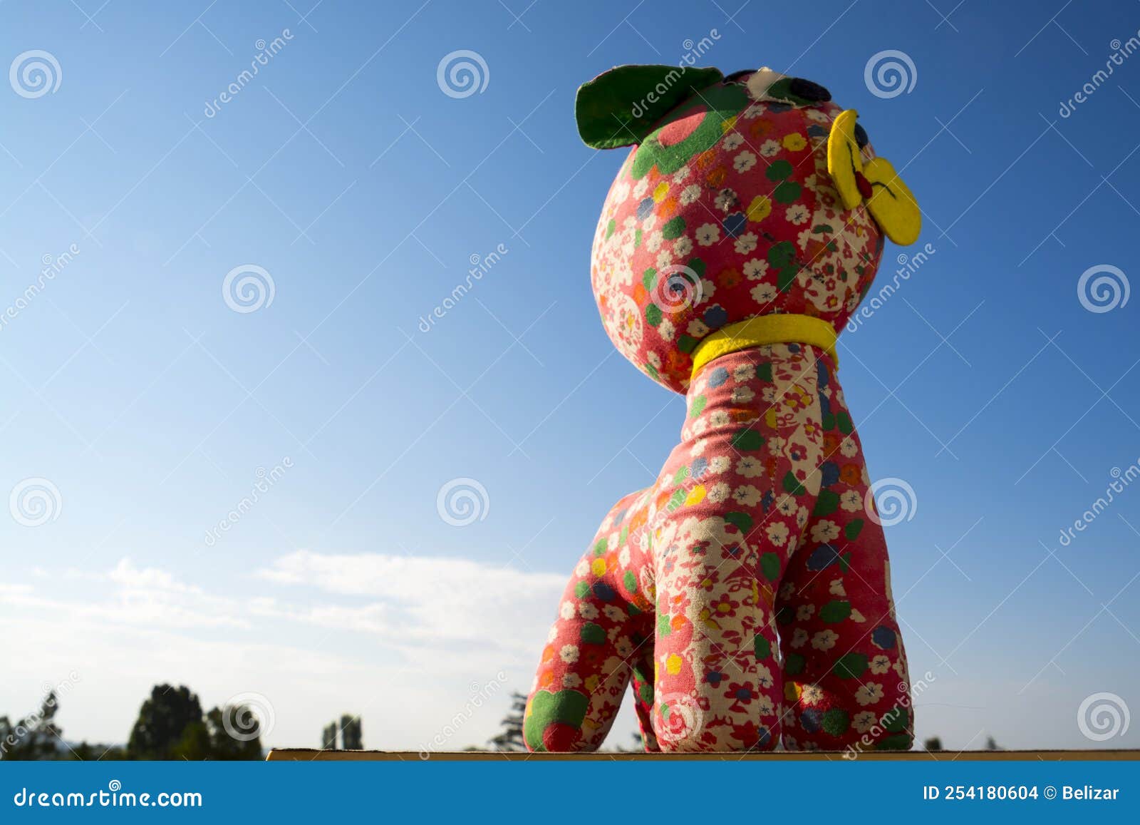 Flowers on a Red Cat Puppet and Blue Sky Stock Photo - Image of stand ...