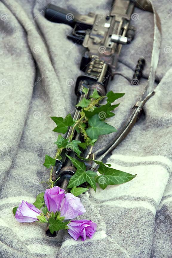 Flowers in the rifle stock photo. Image of pink, weapon - 11545628