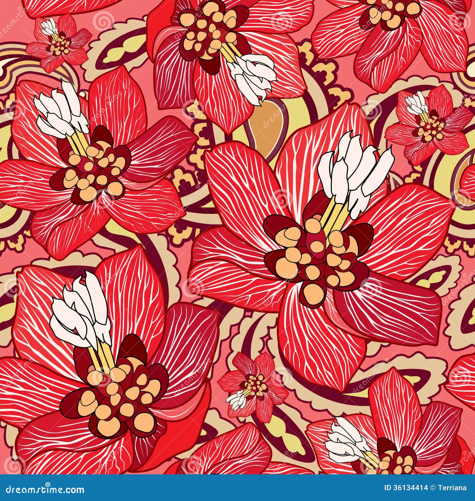 Flowers Seamless Background. Floral Line Texture. Stock Illustration ...