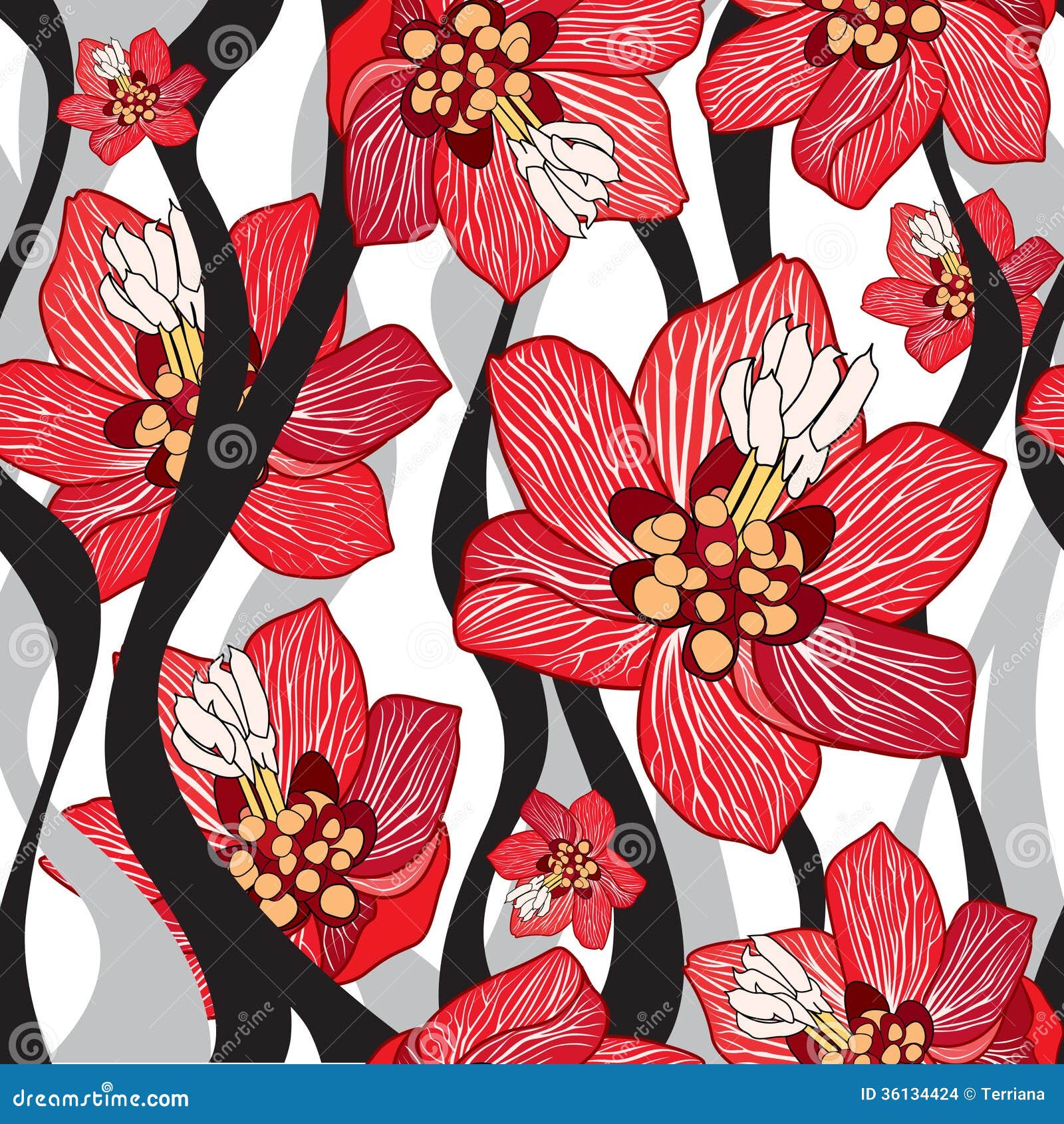 Flowers Seamless Background. Floral Line Texture. Stock Illustration ...