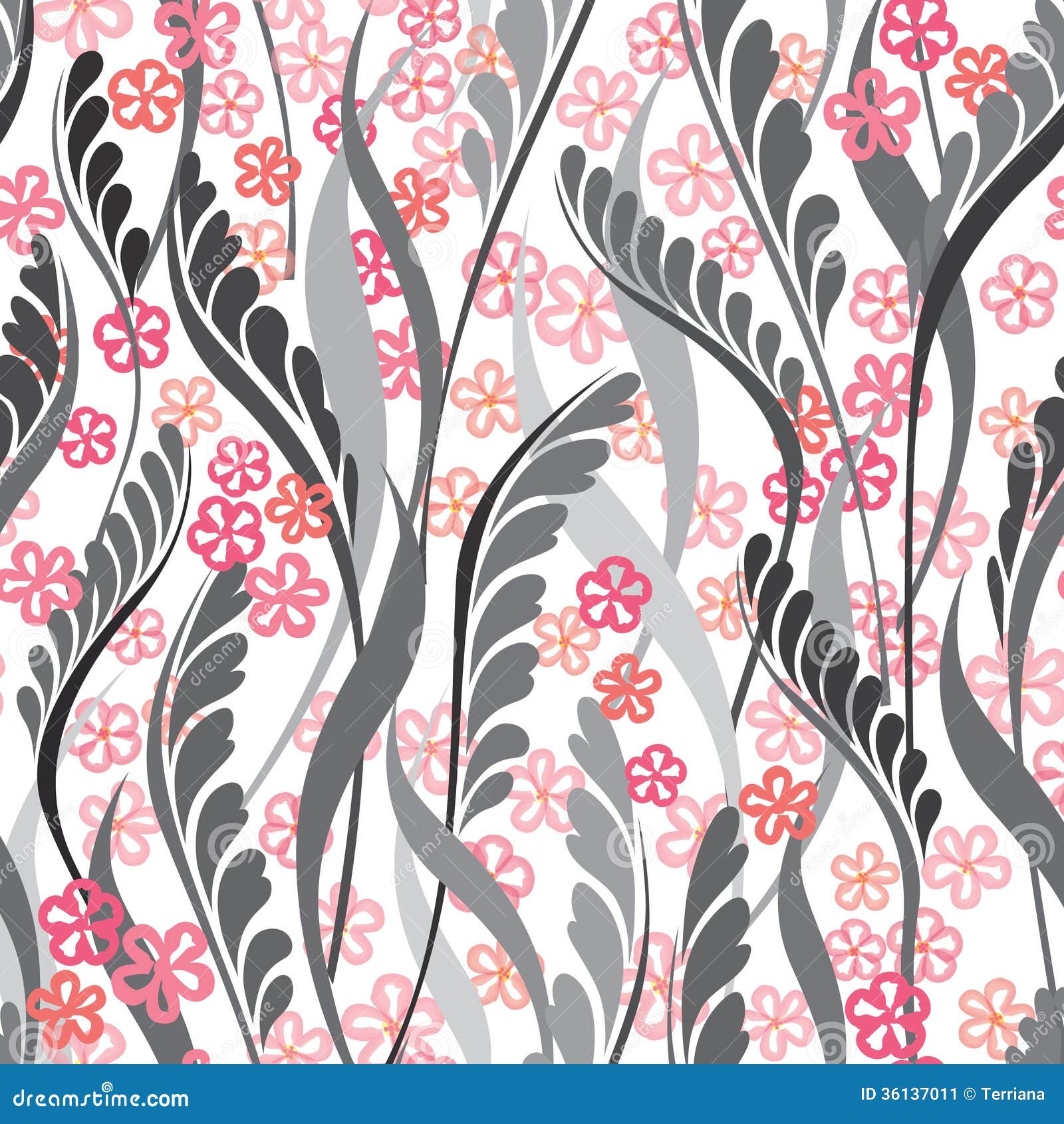 Flowers Seamless Background. Floral Line Texture. Stock Illustration ...