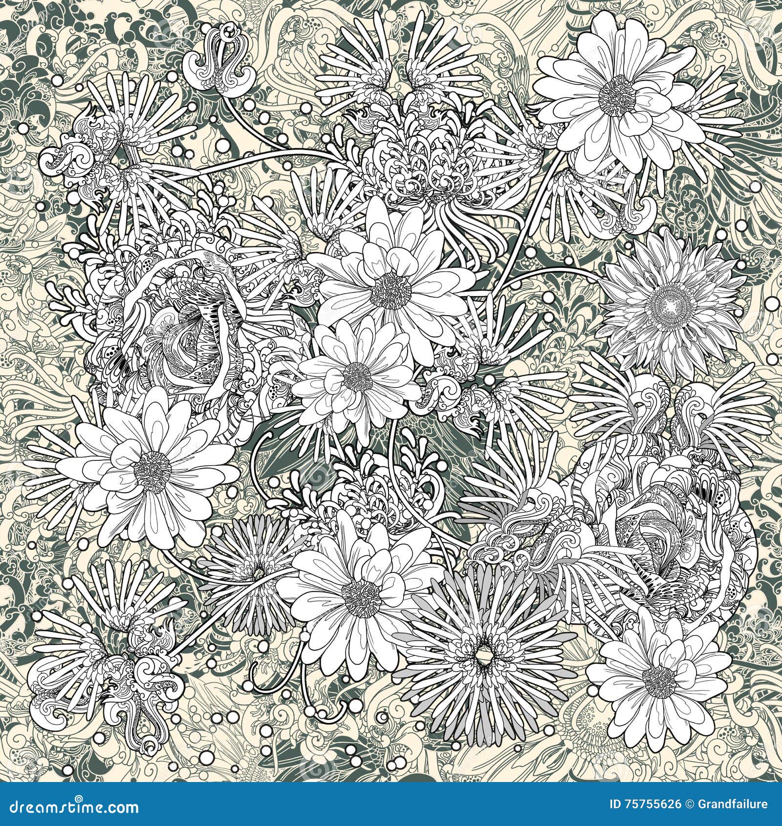 Flowers Seamless Pattern,floral Zentangle Stock Illustration ...