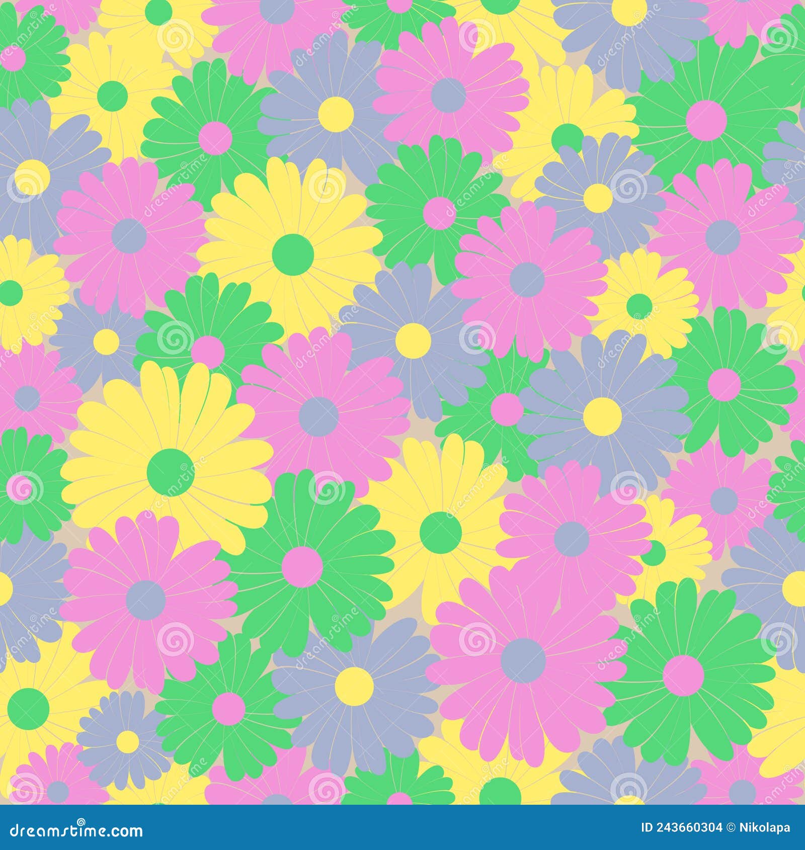 Flowers Seamless Pattern. Overlapping Brightly Colored Flowers Stock ...