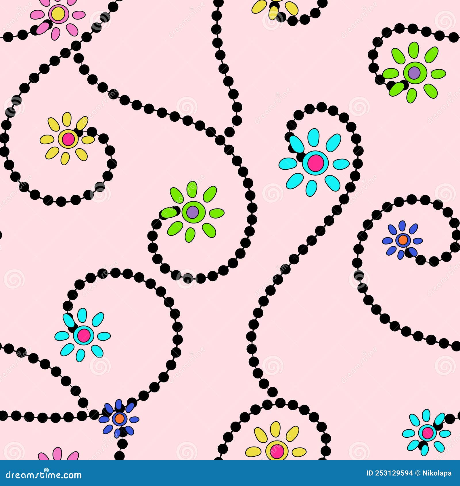 Flowers and Spiral Seamless Pattern. Stock Vector - Illustration of ...